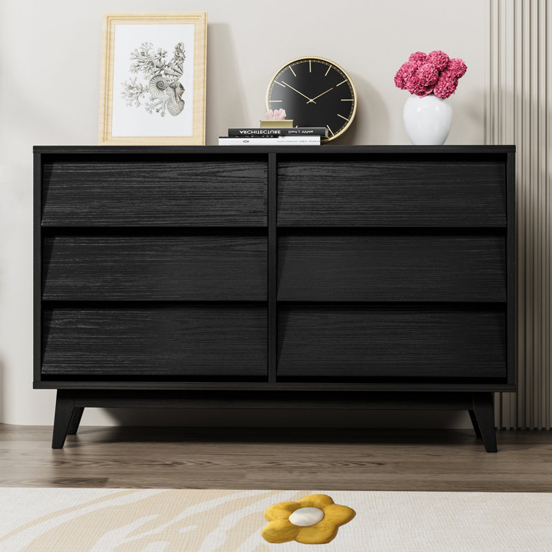 George Oliver Vintage Bevel Design Wood Double Dresser With 6 Drawers ...