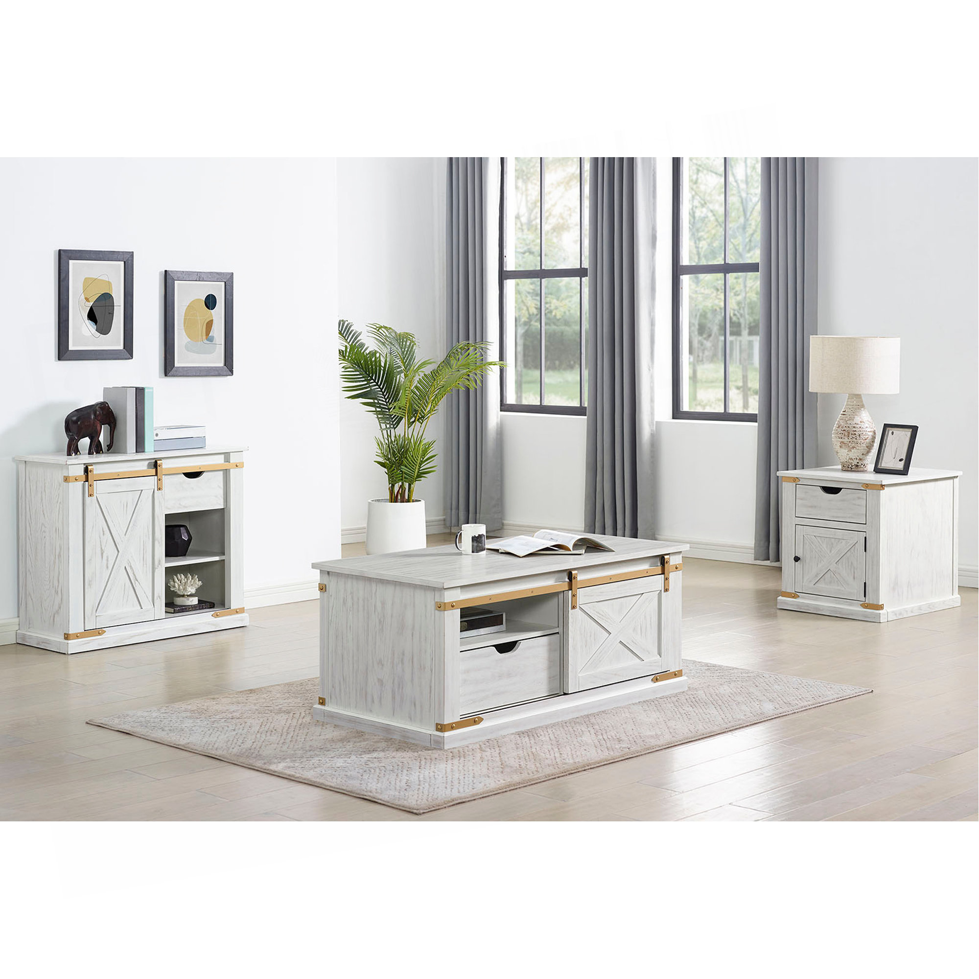 Gracie Oaks Antique White Gold Accents Rustic Style 1pc Console Table ...