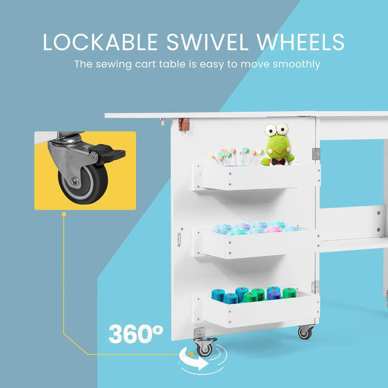 VIVOHOME 46'' x 16'' Foldable Sewing Table with Sewing Machine Platform ...