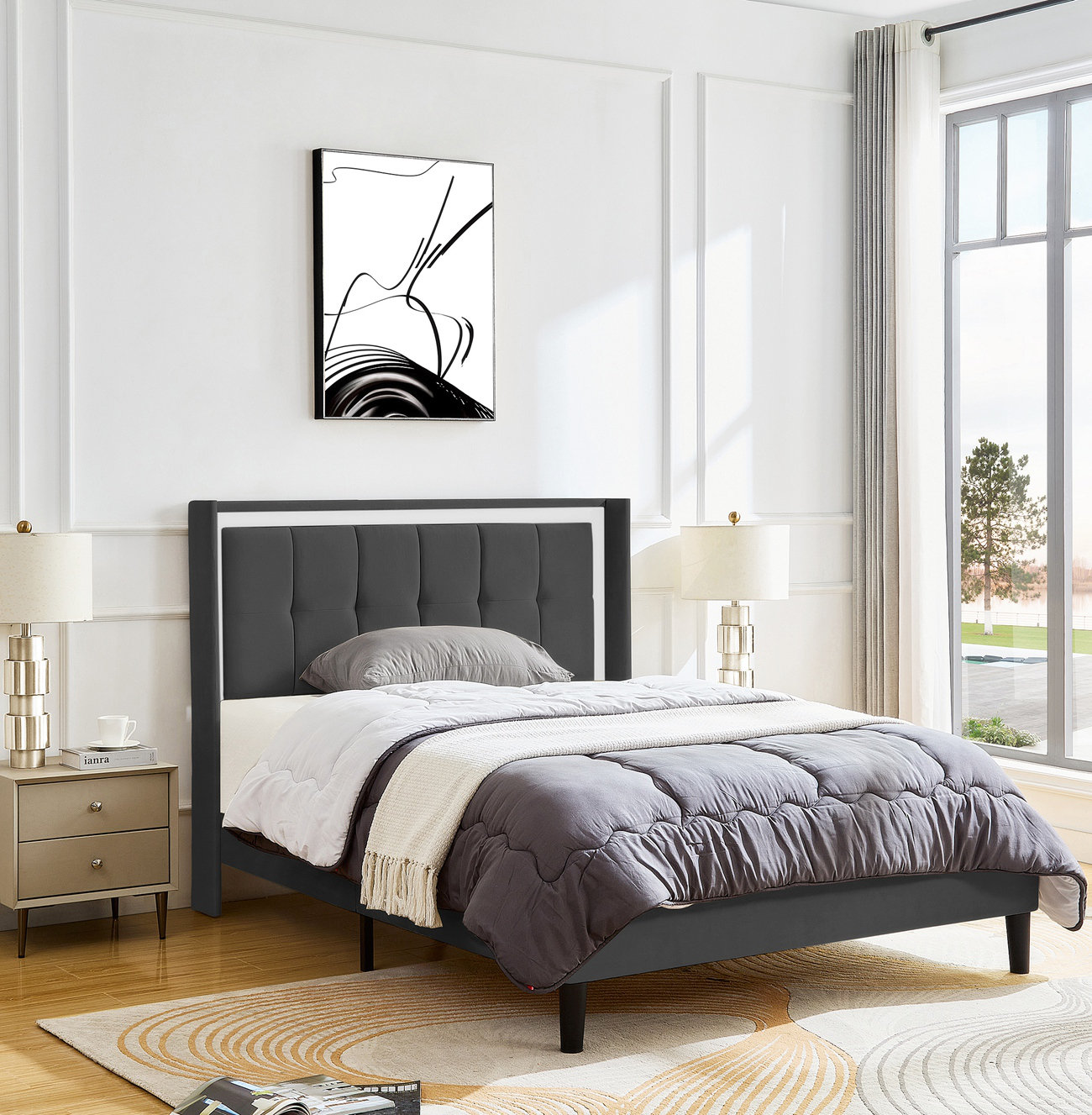 GZMWON Upholstered Platform Bed Frame with Headboard and High Load ...