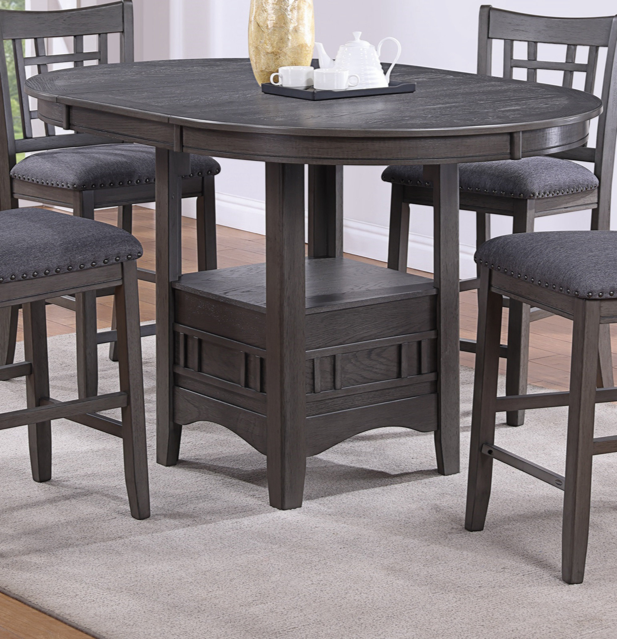 Lark Manor Dining Table Round Counter Height Dining Table W Shelve 1Pc ...
