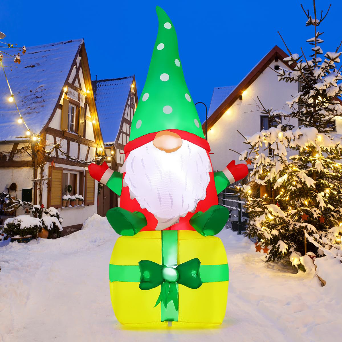 GOOSH Christmas Inflatables 6 Ft Christmas Gnome Inflatable Sitting On ...