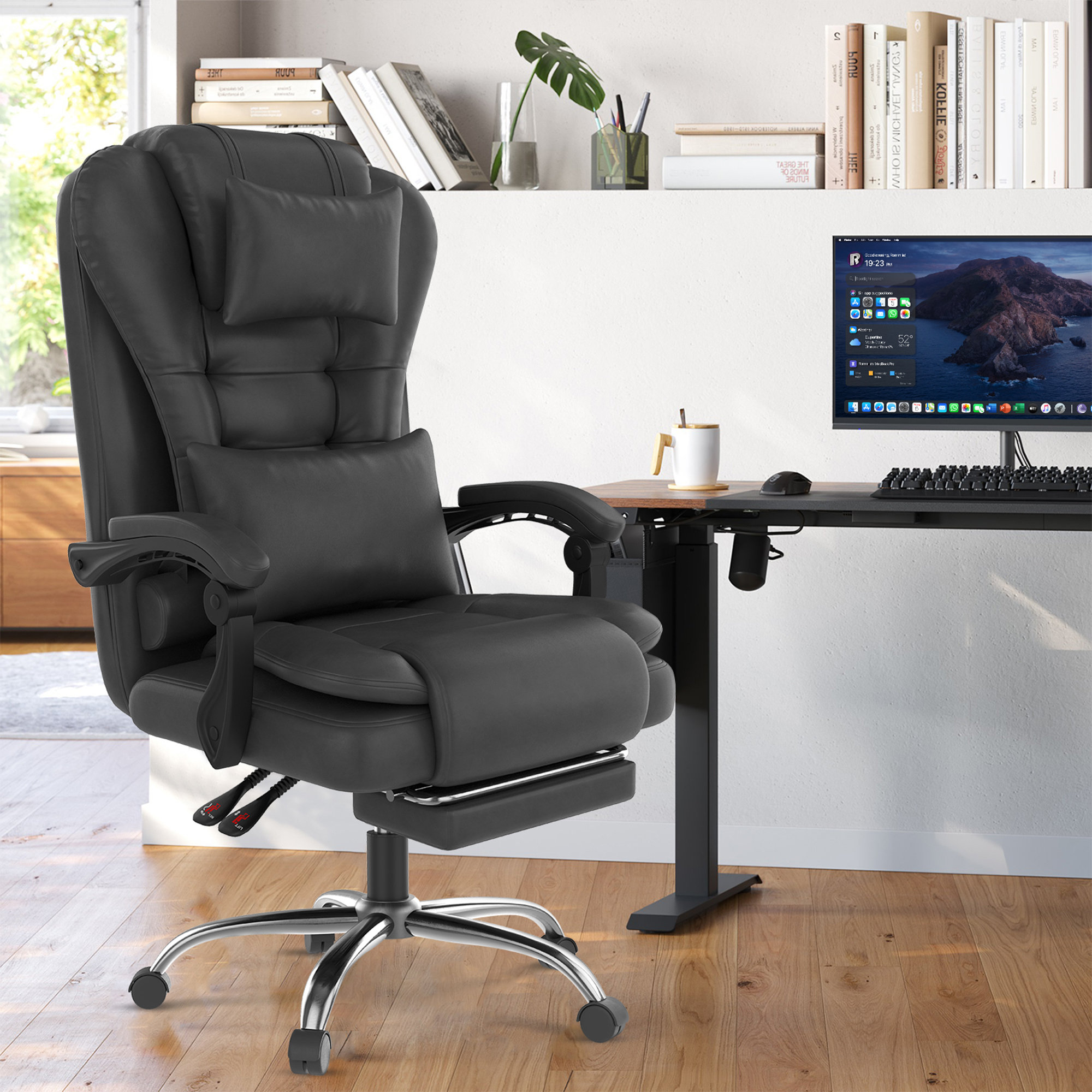 Latitude Run® Ergonomic Office Chair With Footrest, Big and Tall Desk ...