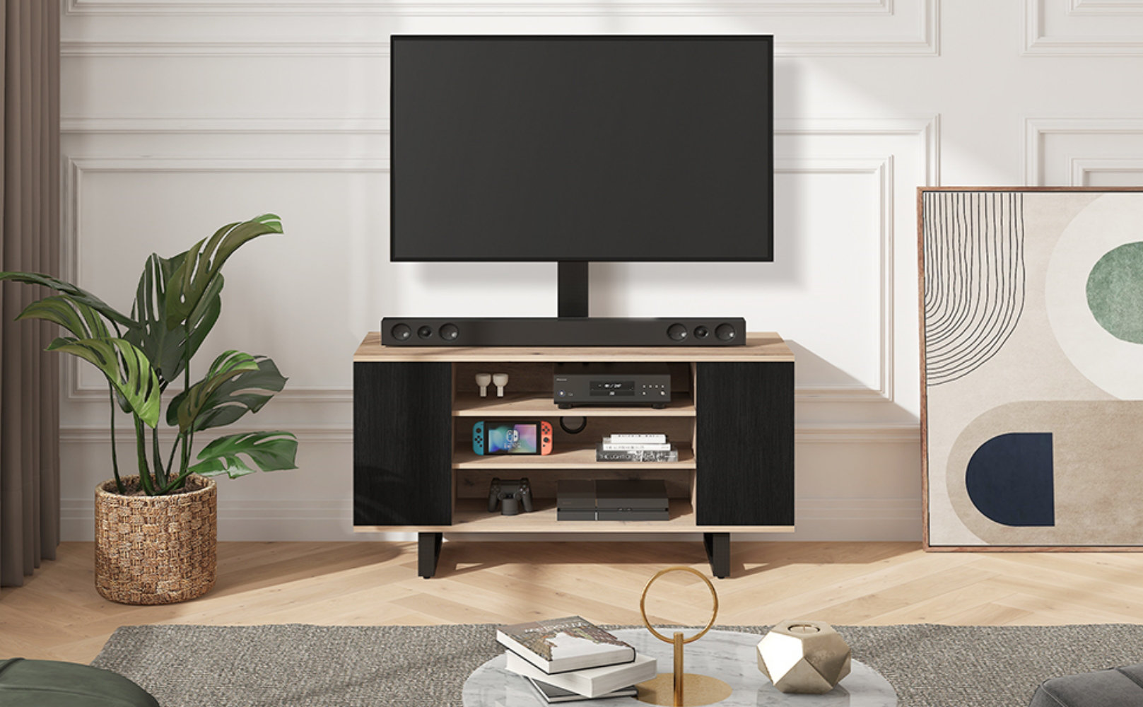 Millwood Pines Tv Stand With Mount For 32-70 Inch Tvs With Wood Console ...