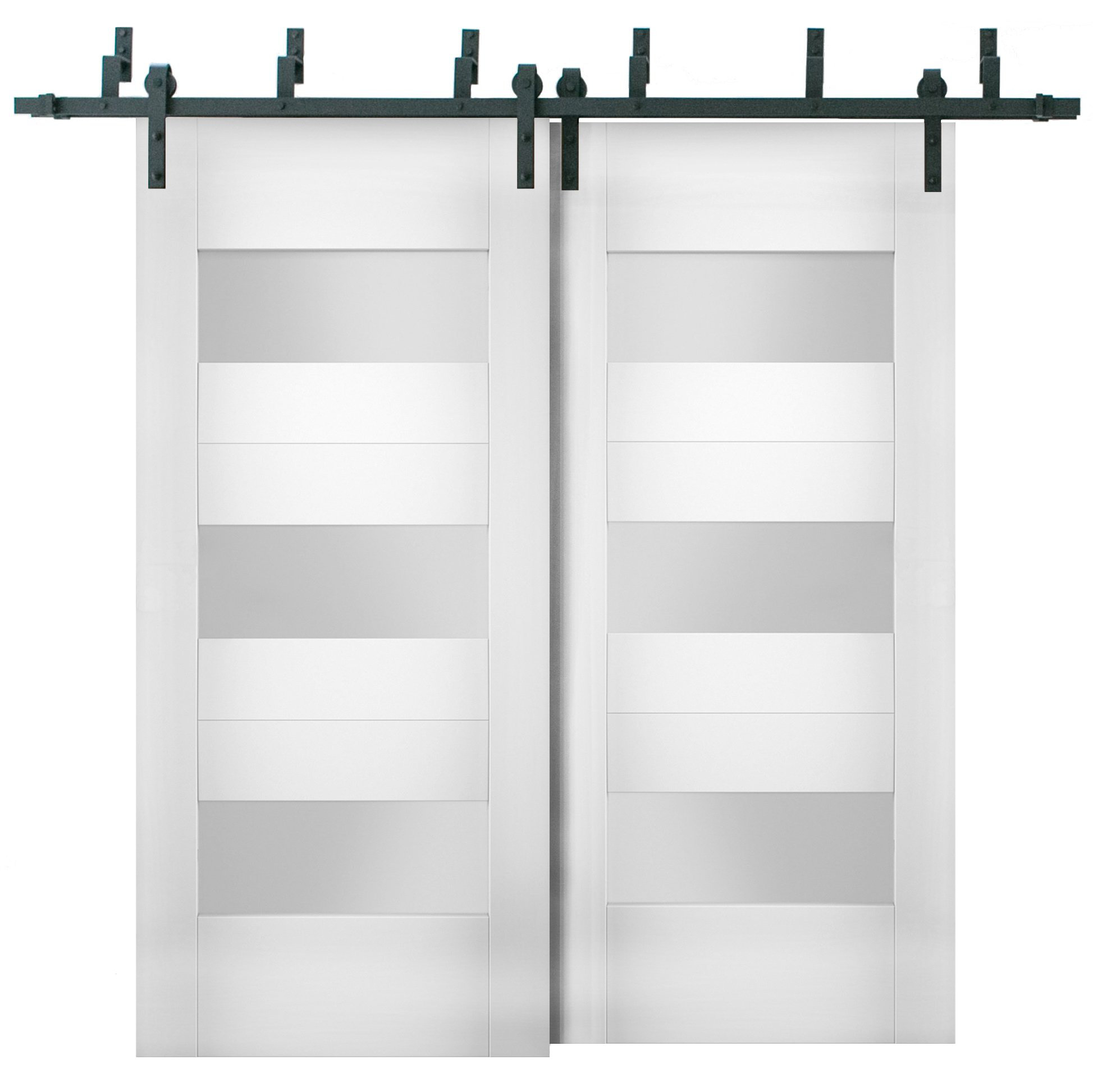 VDomDoors Sete Frosted Glass Bypass Barn White Doors | Wayfair