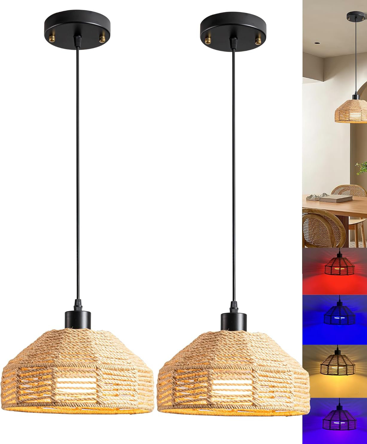 Bay Isle Home™ Rattan Battery-Operated Pendant Lights, Set Of 2 ...