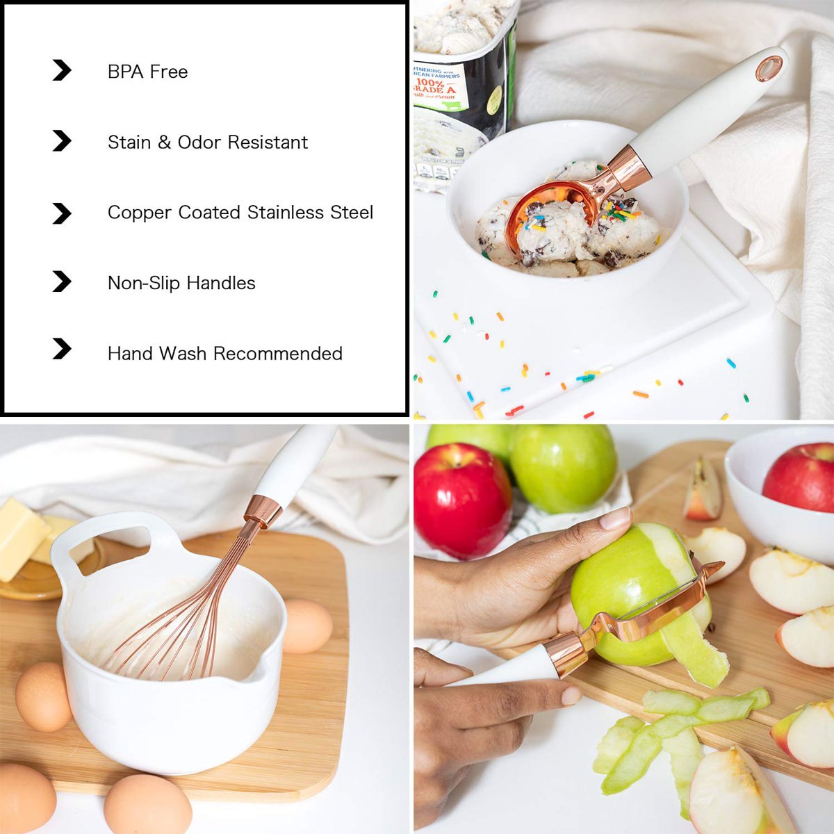 SEGUIRA 7 Pc Kitchen Gadget Set Copper Coated Stainless Steel Utensils ...