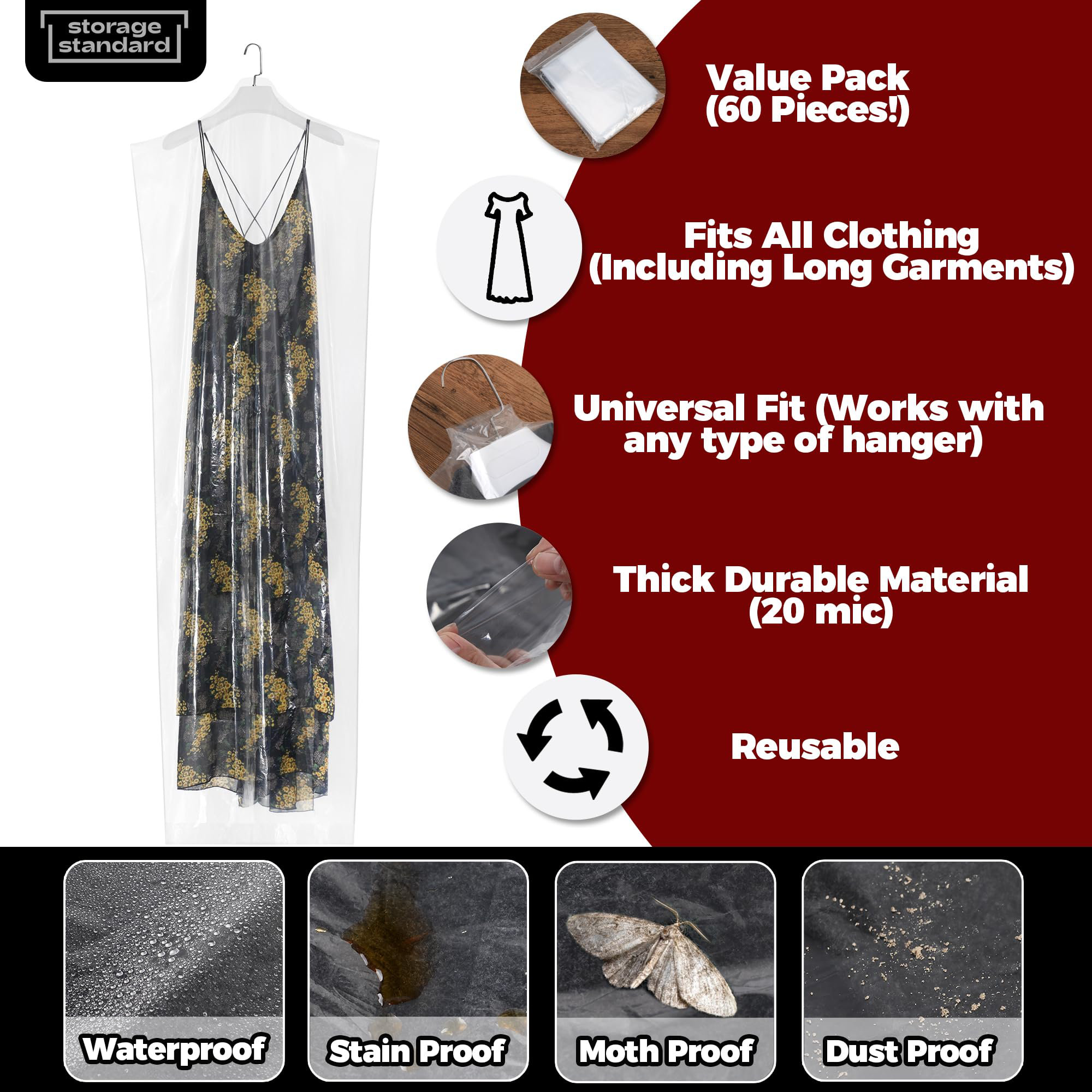 Latitude Run® 60-Pack Dry Cleaning Bags for Clothes 72-Inch Long ...