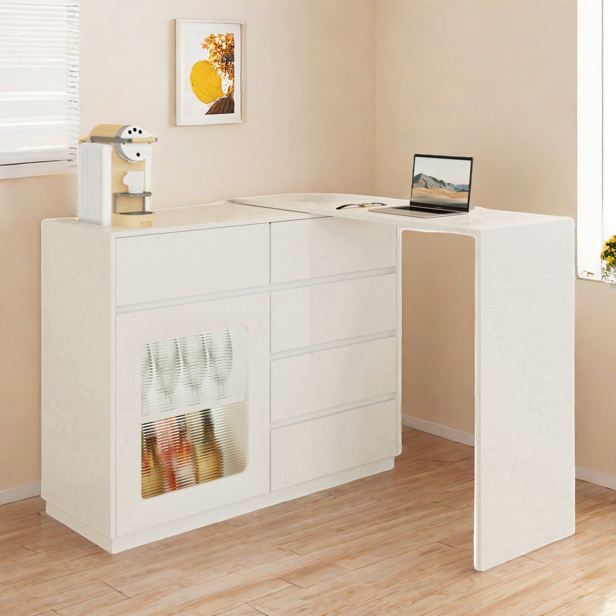 Ivy Bronx Stewartsville 360° Rotating L Shape Desk with Drawers | Wayfair