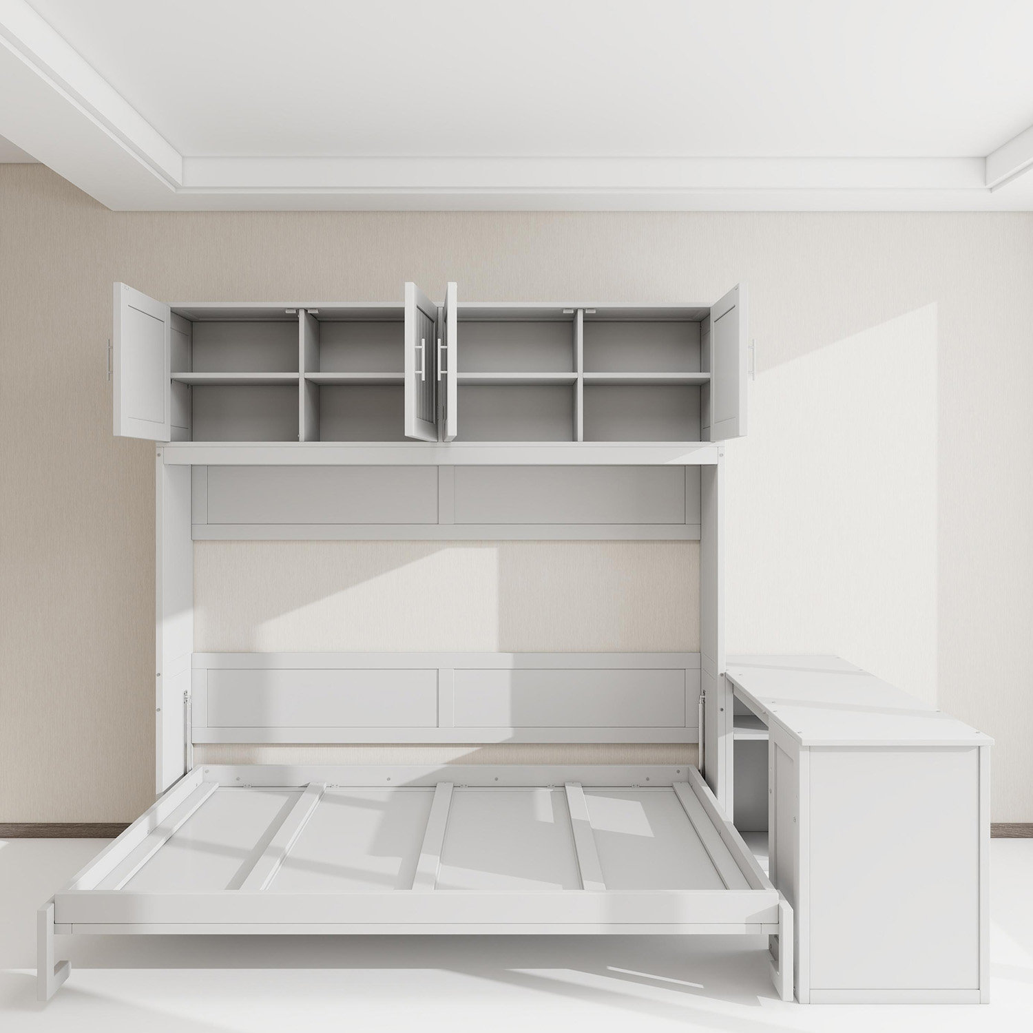 Red Barrel Studio Queen Size Wall Mounted Murphy Bed With Desk, Storage ...