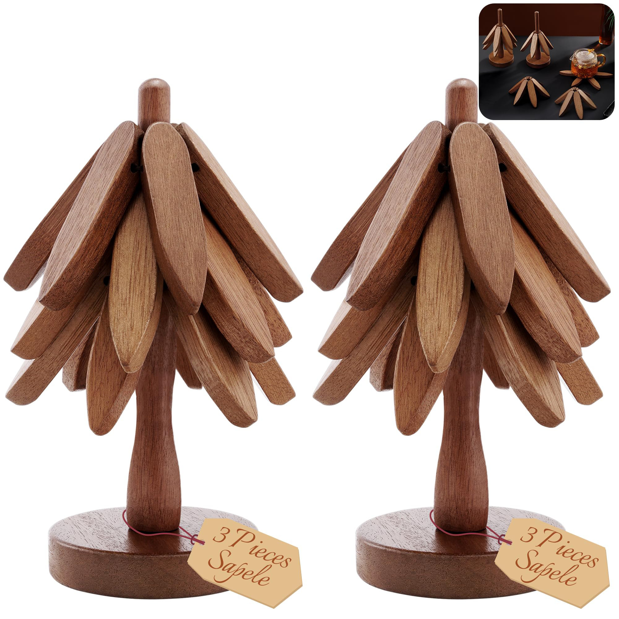 HUDSON & ASHTON LLC Wooden Tree Shape Tripod Coaster, Decorative ...