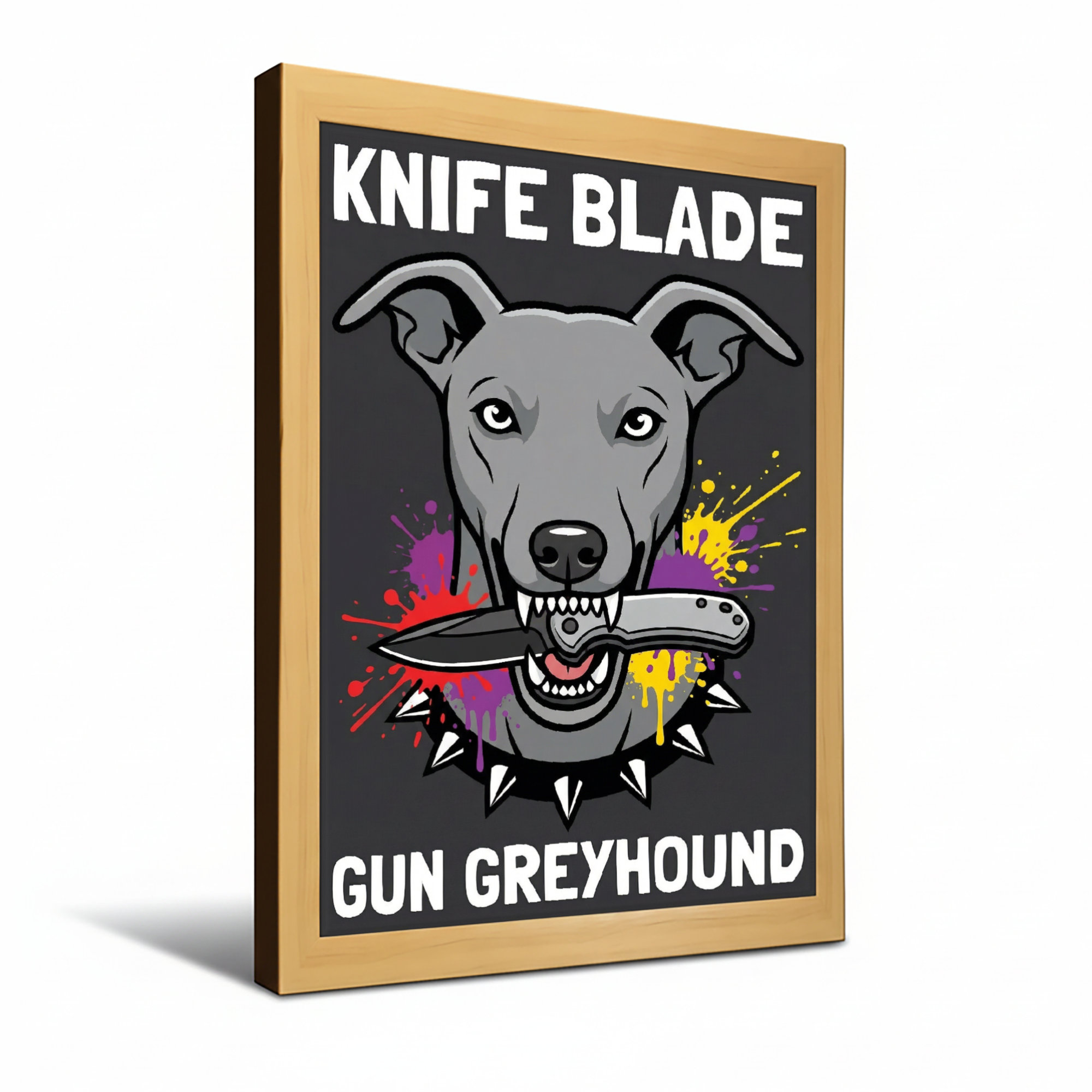 Ebern Designs Animals Knife Blade Gun Greyhound Dog Art Print | Wayfair