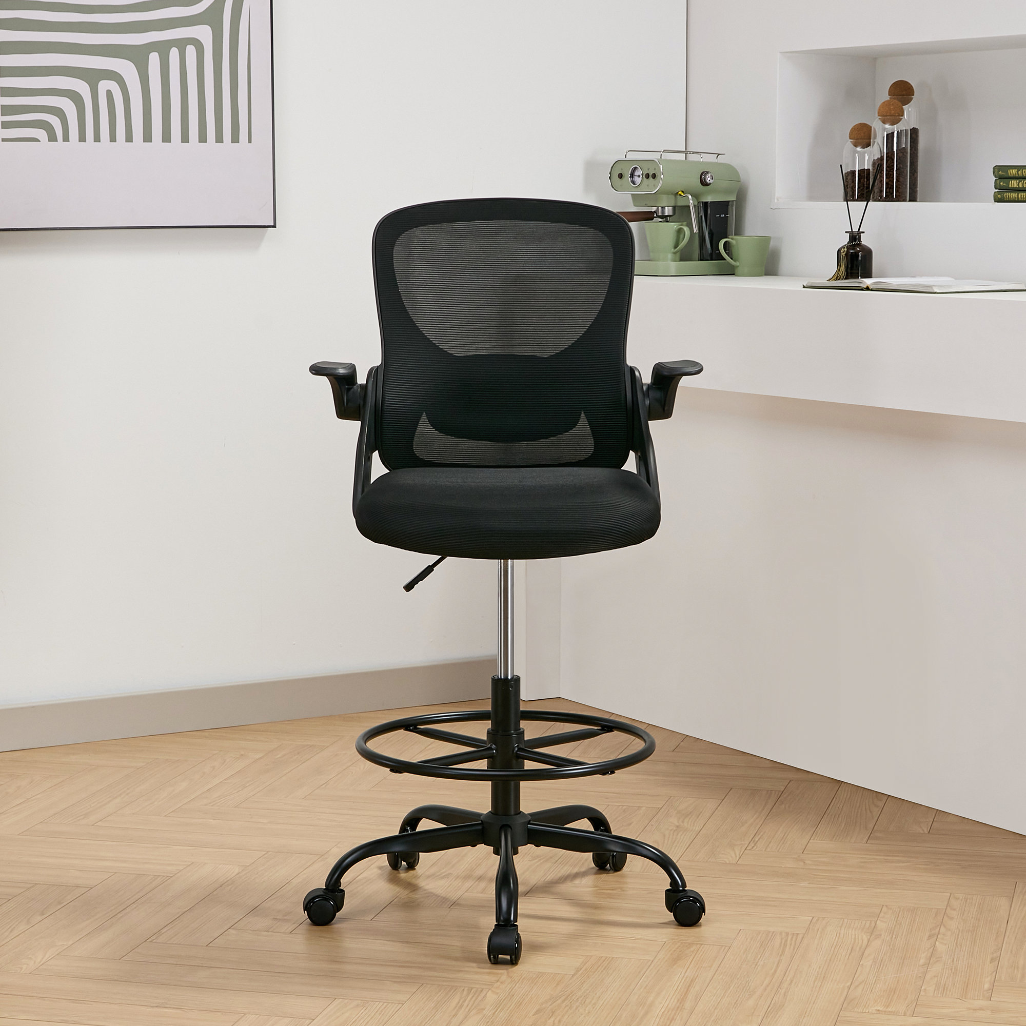 Latitude Run® Drafting Chair Tall Office Chair with Adjustable Footrest ...