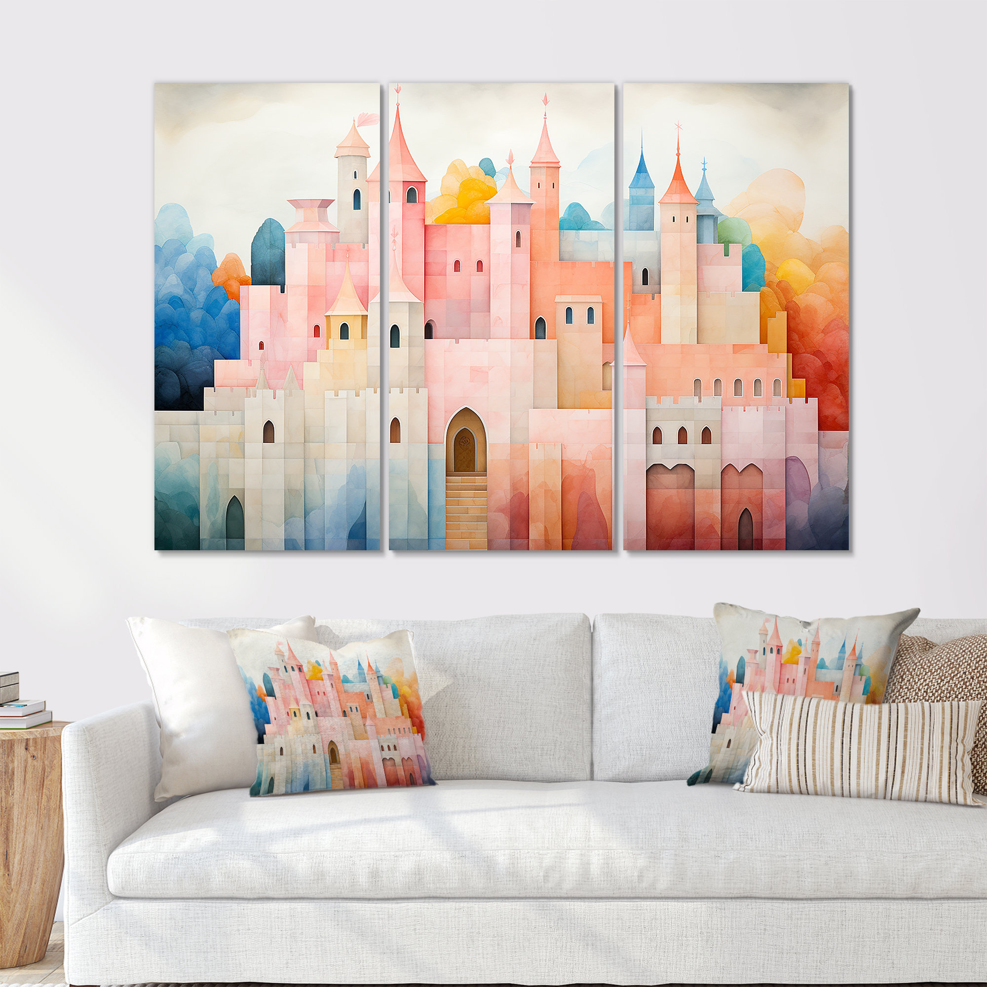 Latitude Run® Bold Pink Pastel Castle - Castles Canvas Art Set | Wayfair