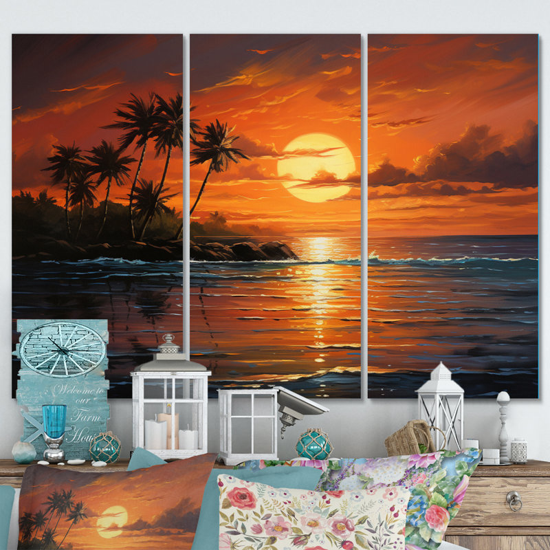 Design Art Caraibe Island Sunset I - Nautical & Beach Metal Wall Decor ...