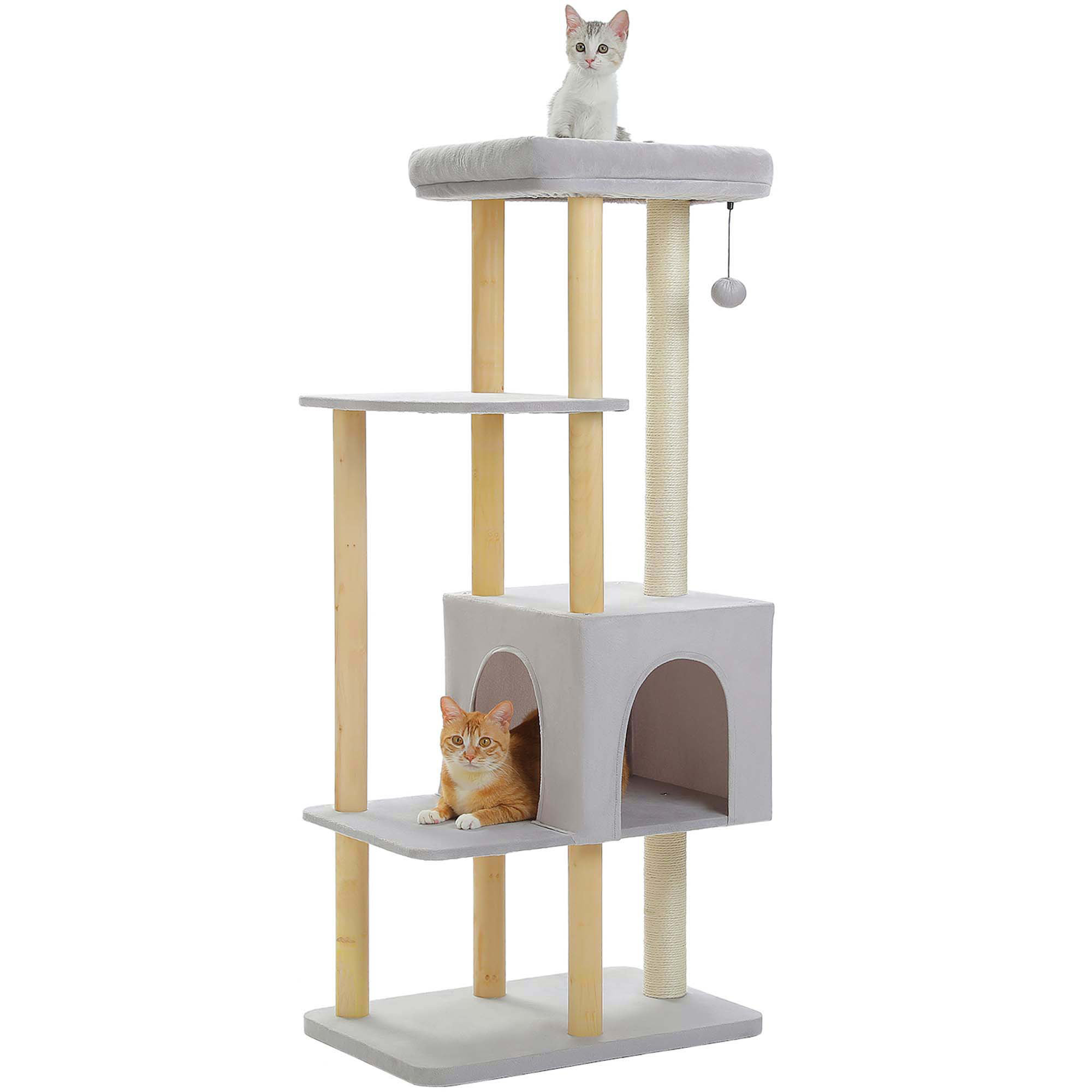 Latitude Run® 53" Modern Wooden Cat Tower For Indoor Large Cats, Multi ...