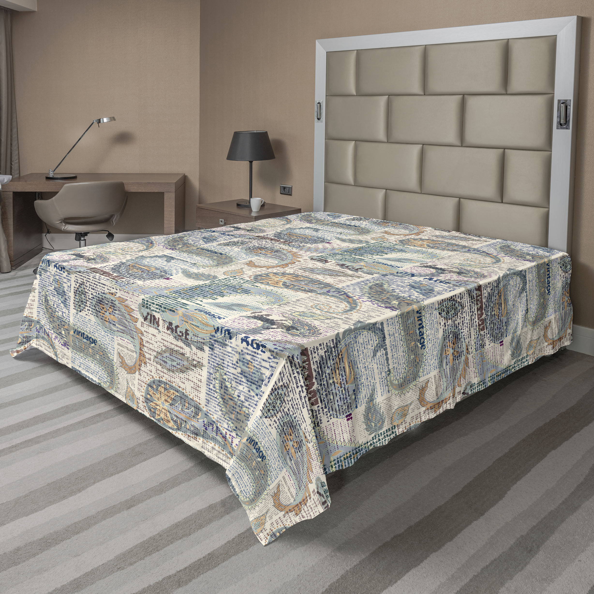 Ambesonne Paisley Flat Sheet Vintage Spots and Floral Full Size Cream Teal Burnt Orange ...