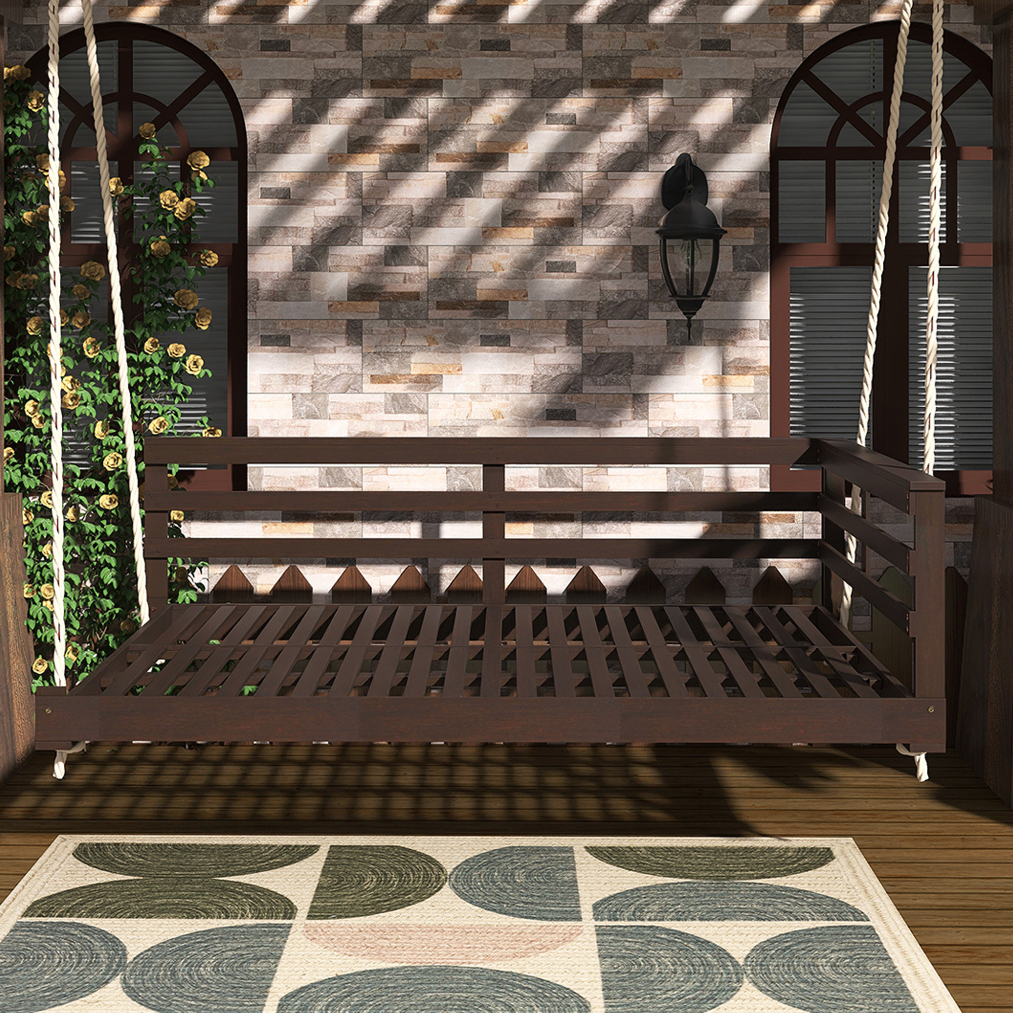 FONHOL Full Size Outdoor Porch Swing Bed With Minimalist Open-Side ...