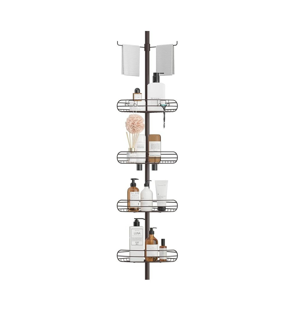 Rebrilliant Corner Shower Caddy Tension Pole, 4-Tier Adjustable Shower ...