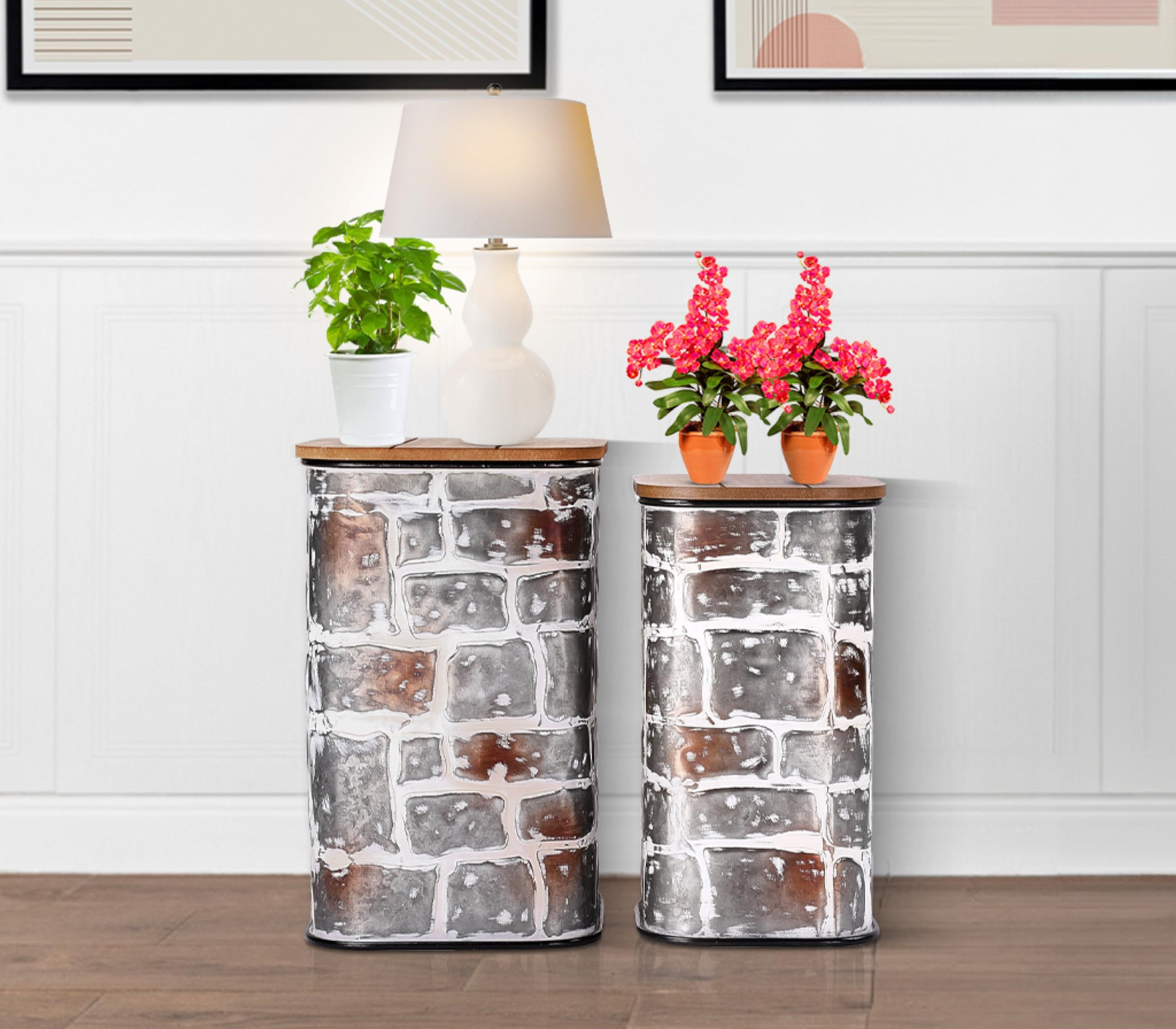 Williston Forge Set of 2 Rustic Storage Ottomans | Wayfair