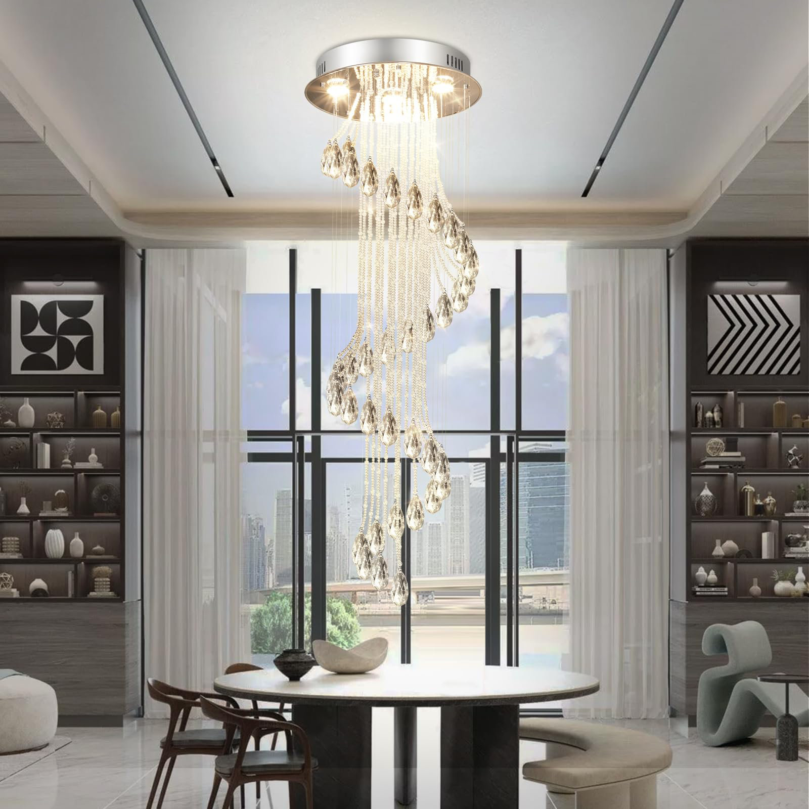 House of Hampton® 47" H Round Raindrop Flush Mount Crystal Chandeliers ...