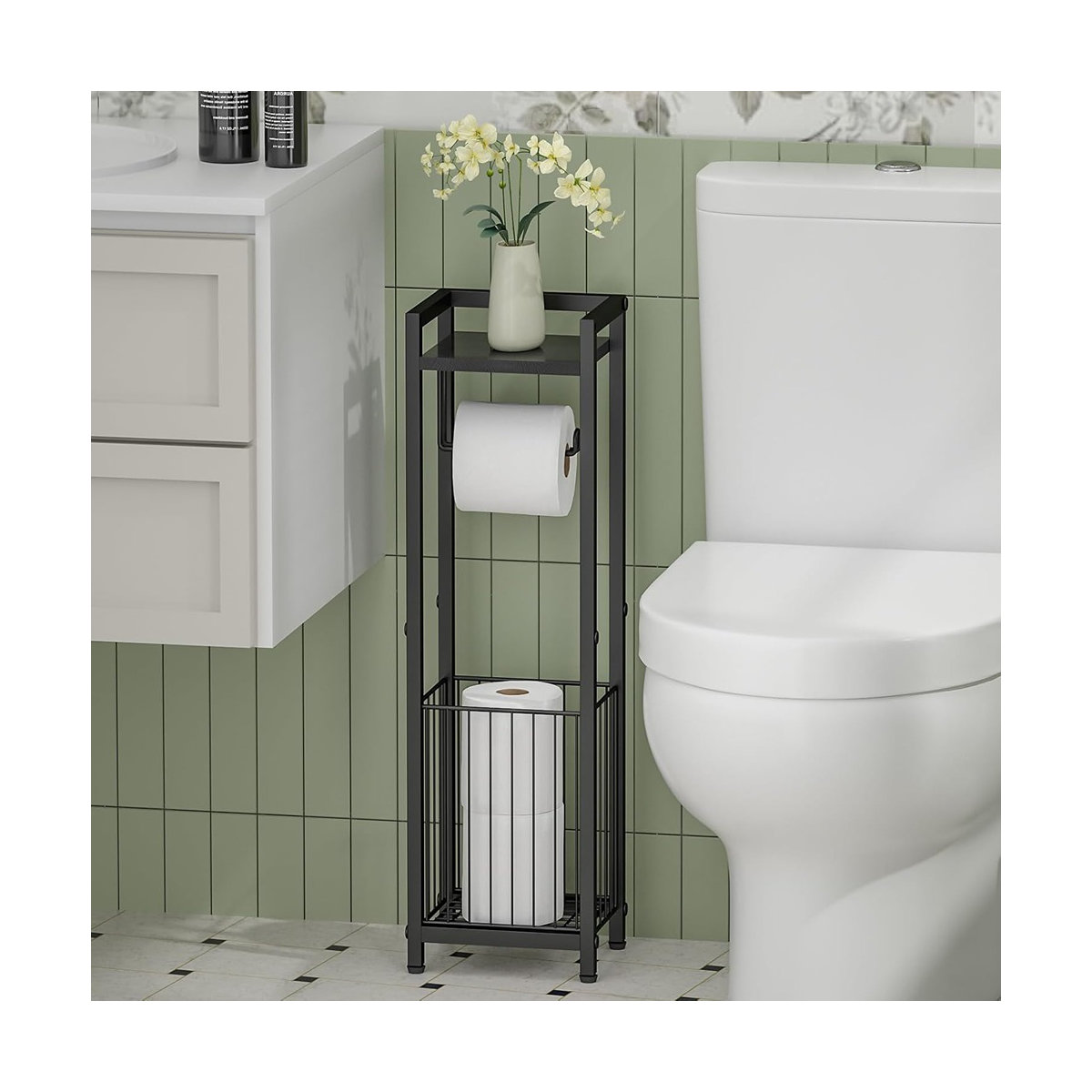 JES ENTERPRISES Narrow Side Toilet Paper Holder With Storage Rack ...