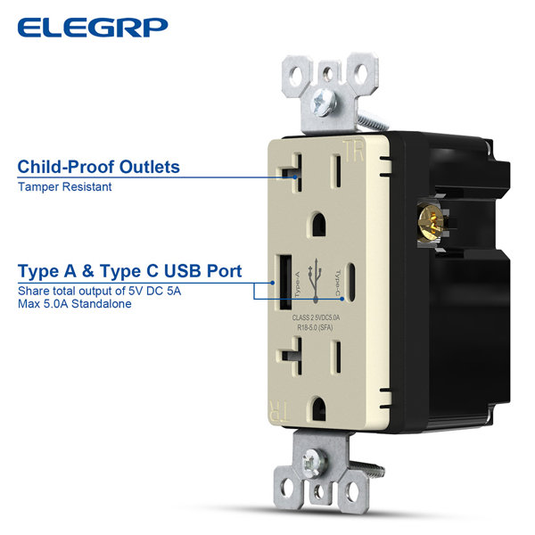 ELEGRP 15 Amps Tamper Resistant Duplex Outlet with USB Port & Reviews ...
