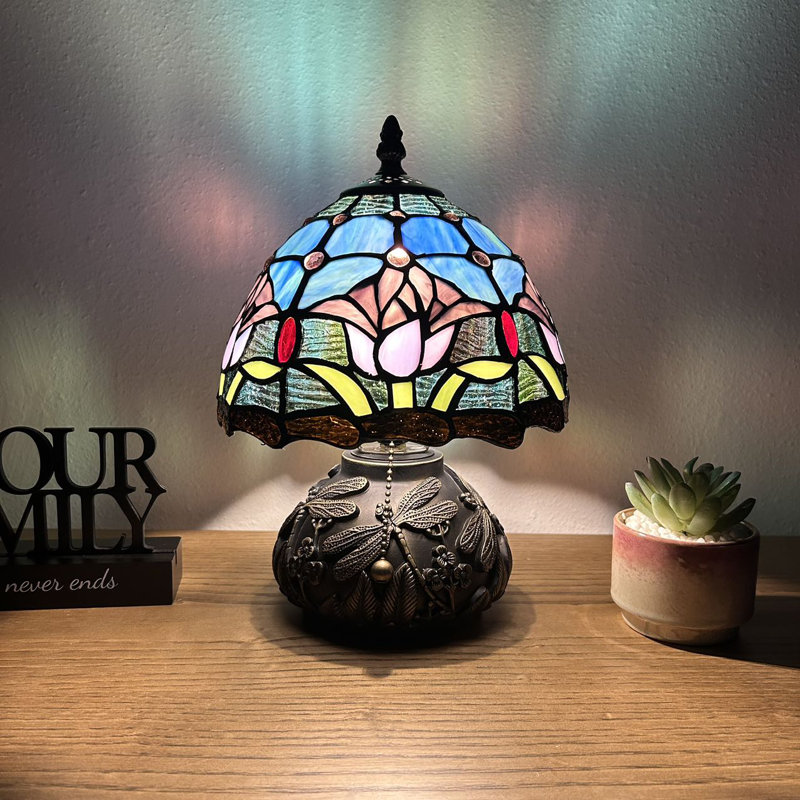 Fleur De Lis Living Standwood Tiffany Mini Table Lamp Blue Stained ...