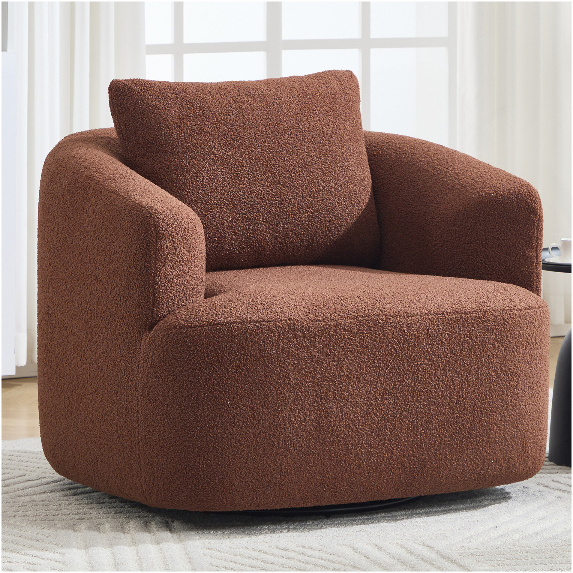 Ebern Designs 360° Swivel Round Upholstered Comfy Chair With One Soft ...