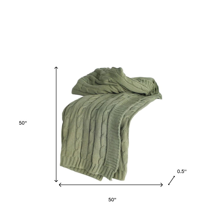 HomeRoots Olive Green Knitted 100% Cotton Throw Blanket | Wayfair