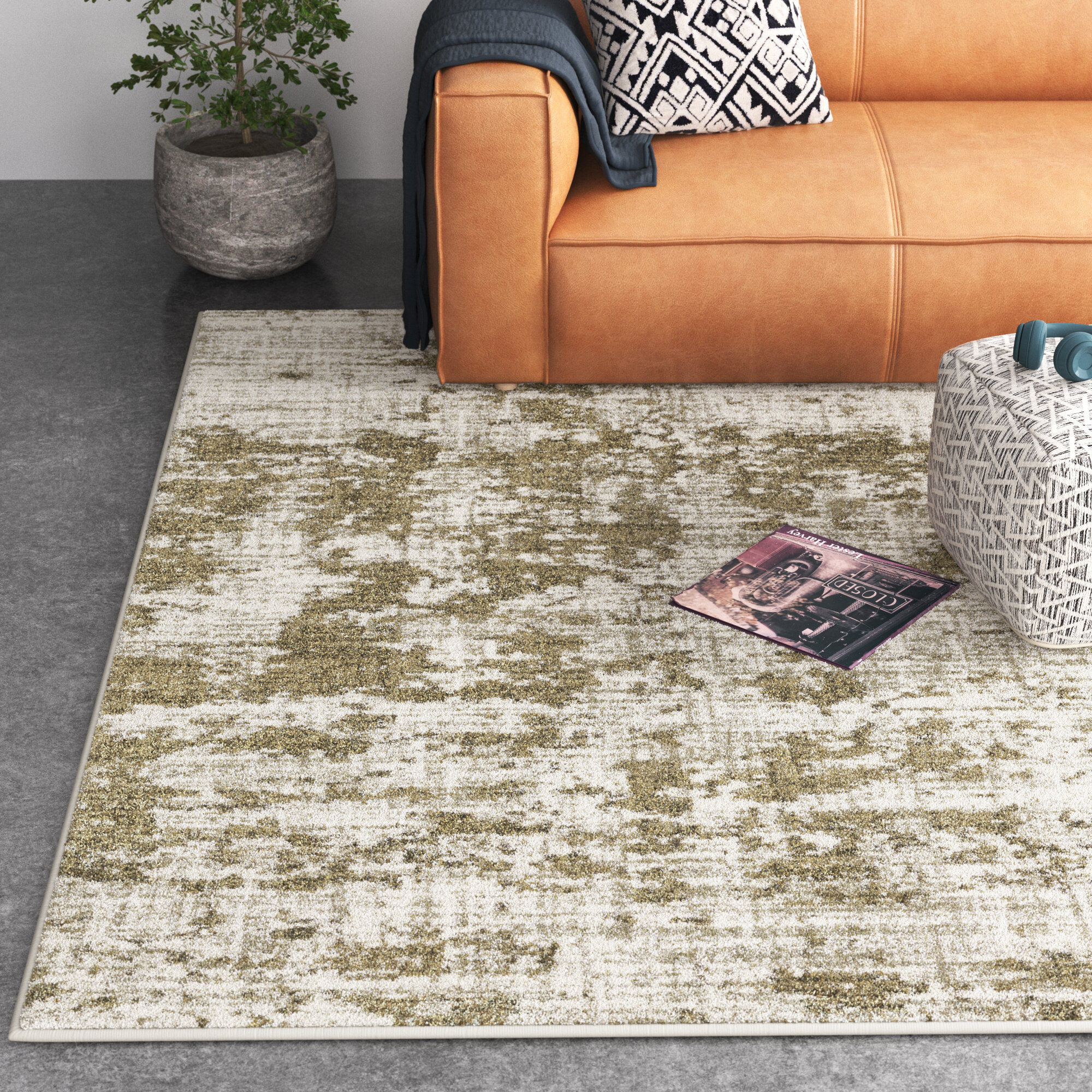 17 Stories Performance Beige/ Gold Rug | Wayfair