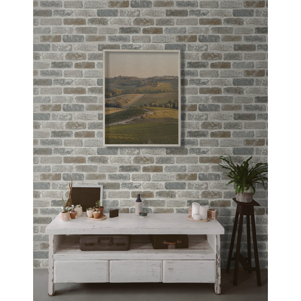 Trent Austin Design® Neutral Washed Faux Brick Prepasted Wallpaper ...