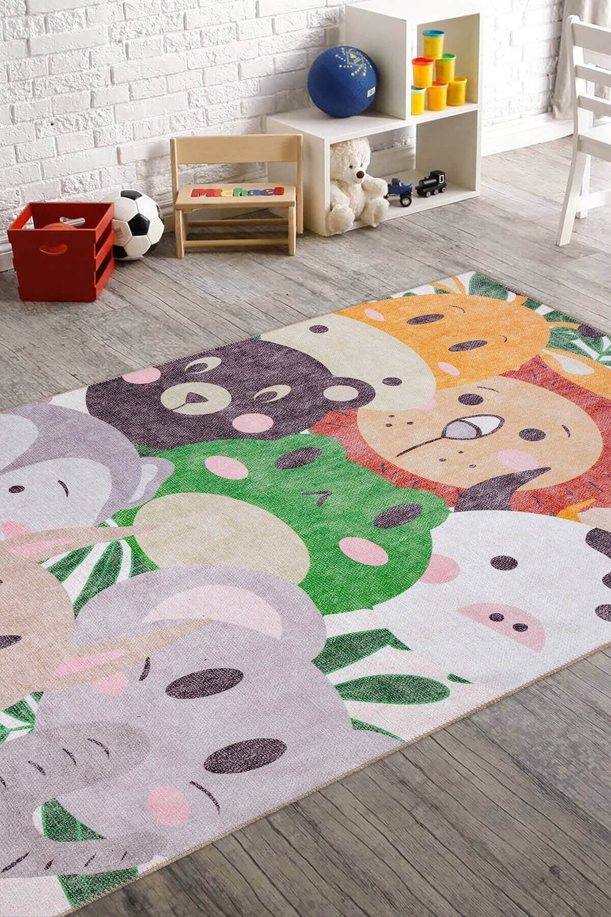 Indigo Safari Woven Base Decorative Multicolored Animal-Themed Kids ...