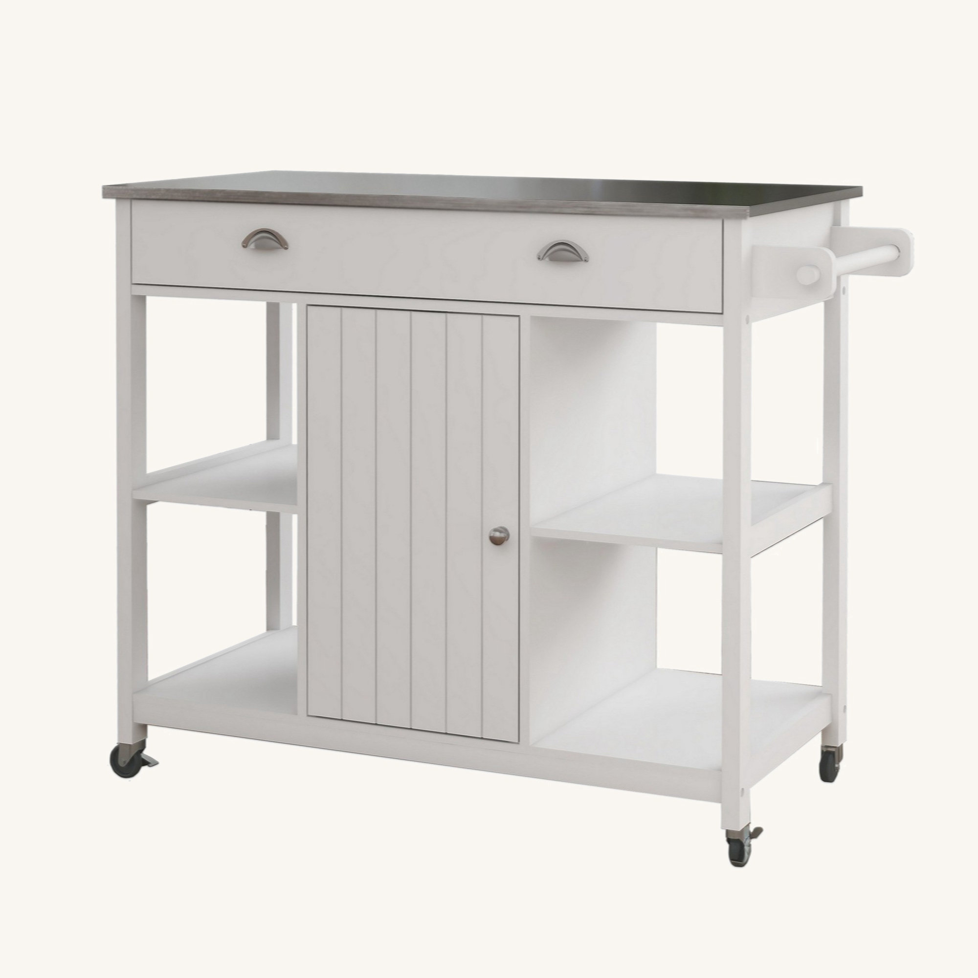 Lark Manor 40 Inch Rolling Kitchen Cart, Open Shelves, Rich Brown Wood ...