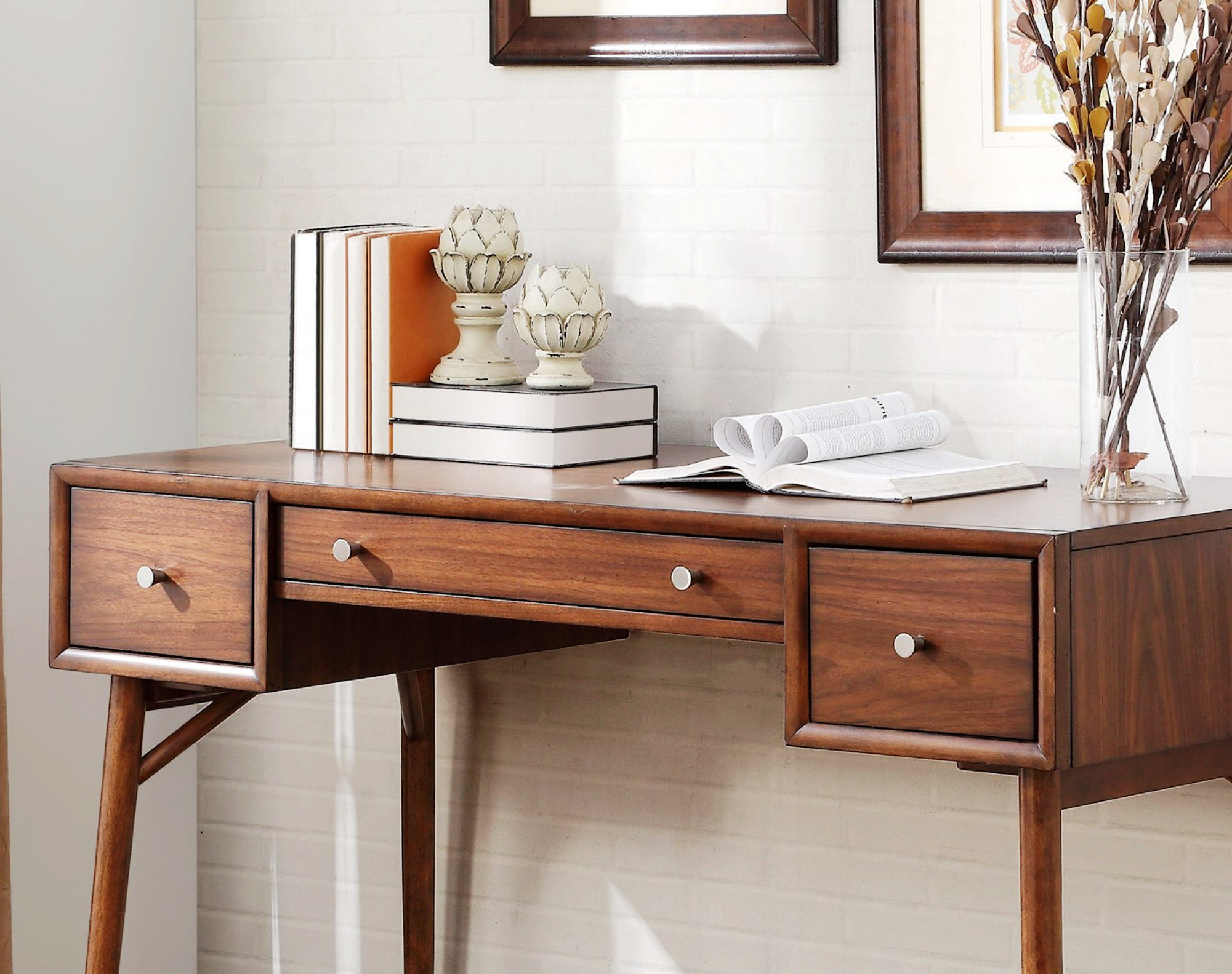 Hokku Designs Writing Desk With Storage Drawers And Wooden Legs | Wayfair