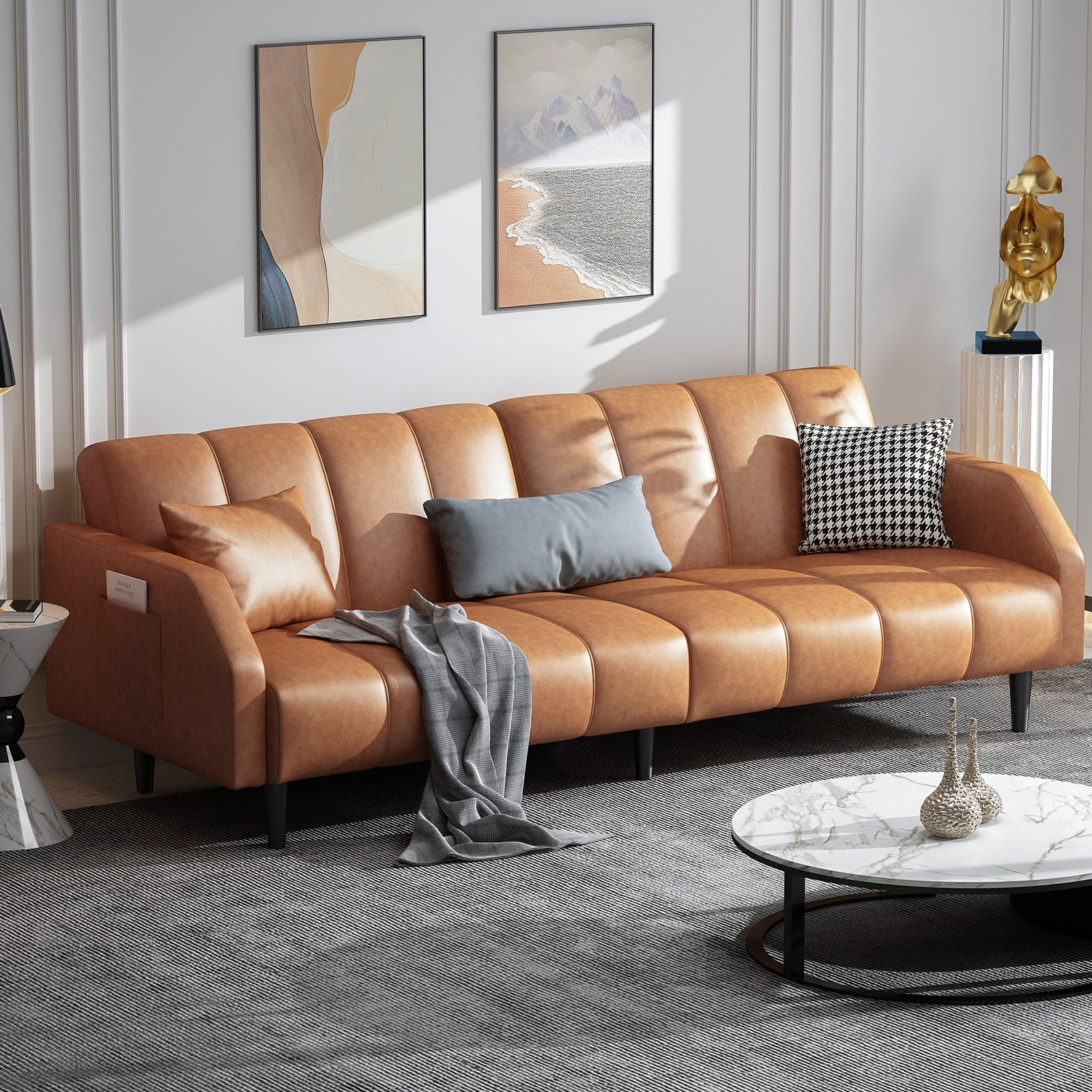 Ebern Designs Fabry 77.56" Faux Leather Convertible Sofa & Reviews ...