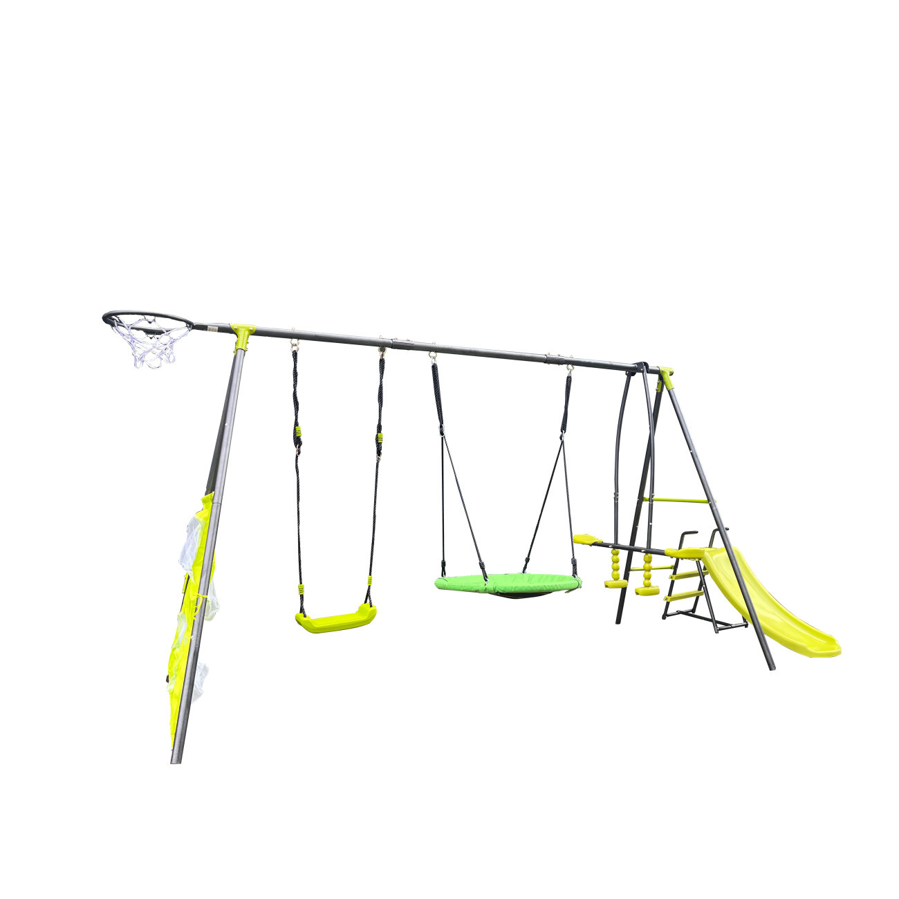 Latitude Run® Interesting Six Function Swingset With Net Swing Metal ...