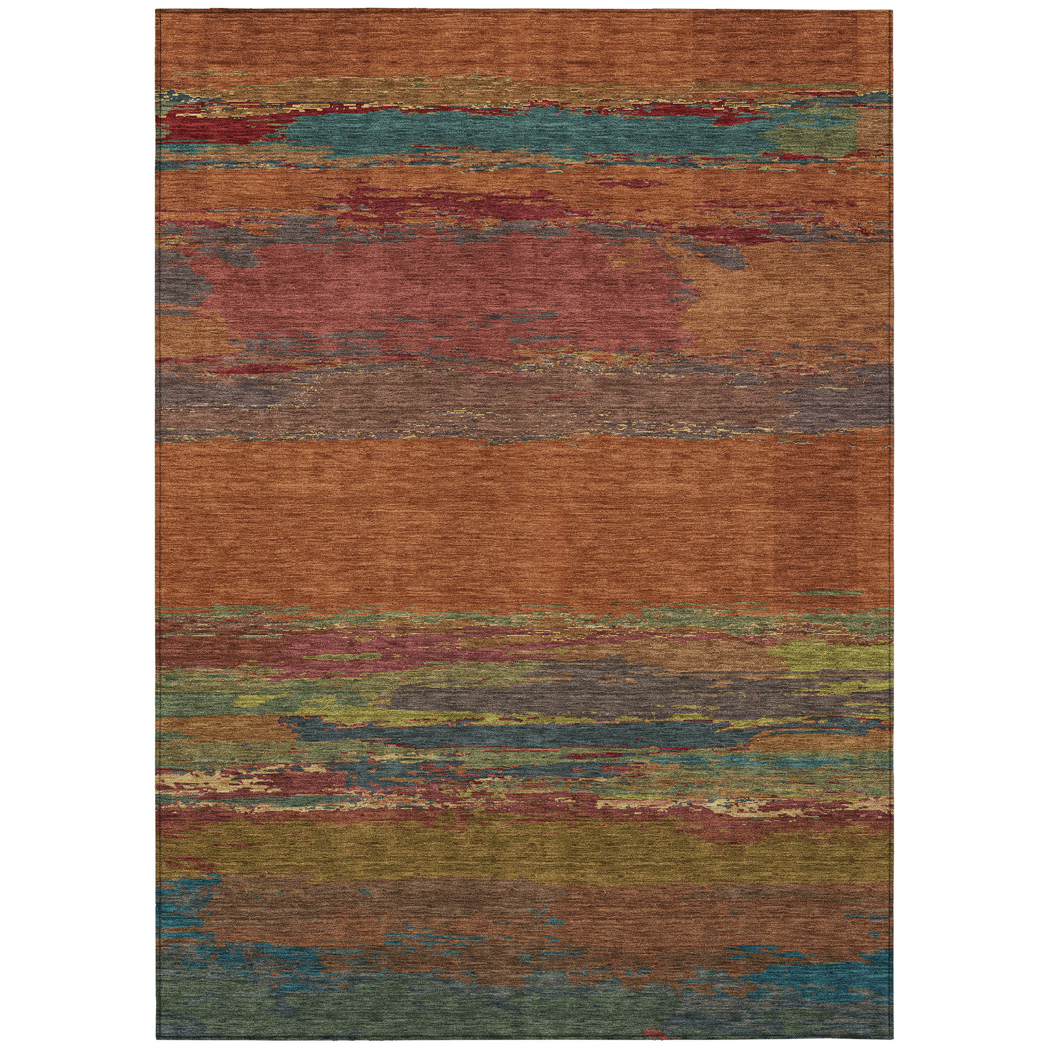 Bungalow Rose 9' X 12' Terra Cotta Abstract Washable Indoor Outdoor ...