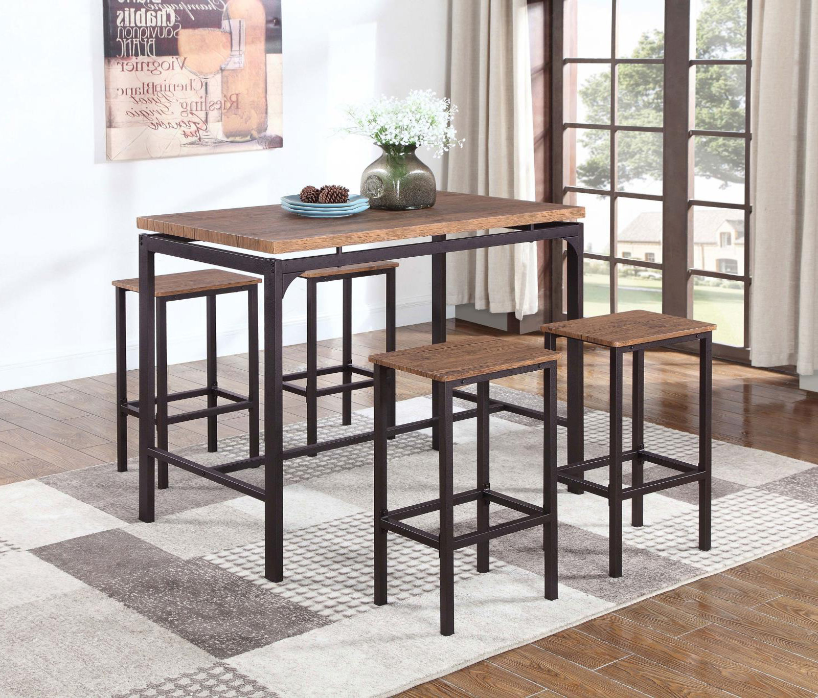 17 Stories Vernalee 5 - Piece Bar Height Dining Set in Black and Brown ...
