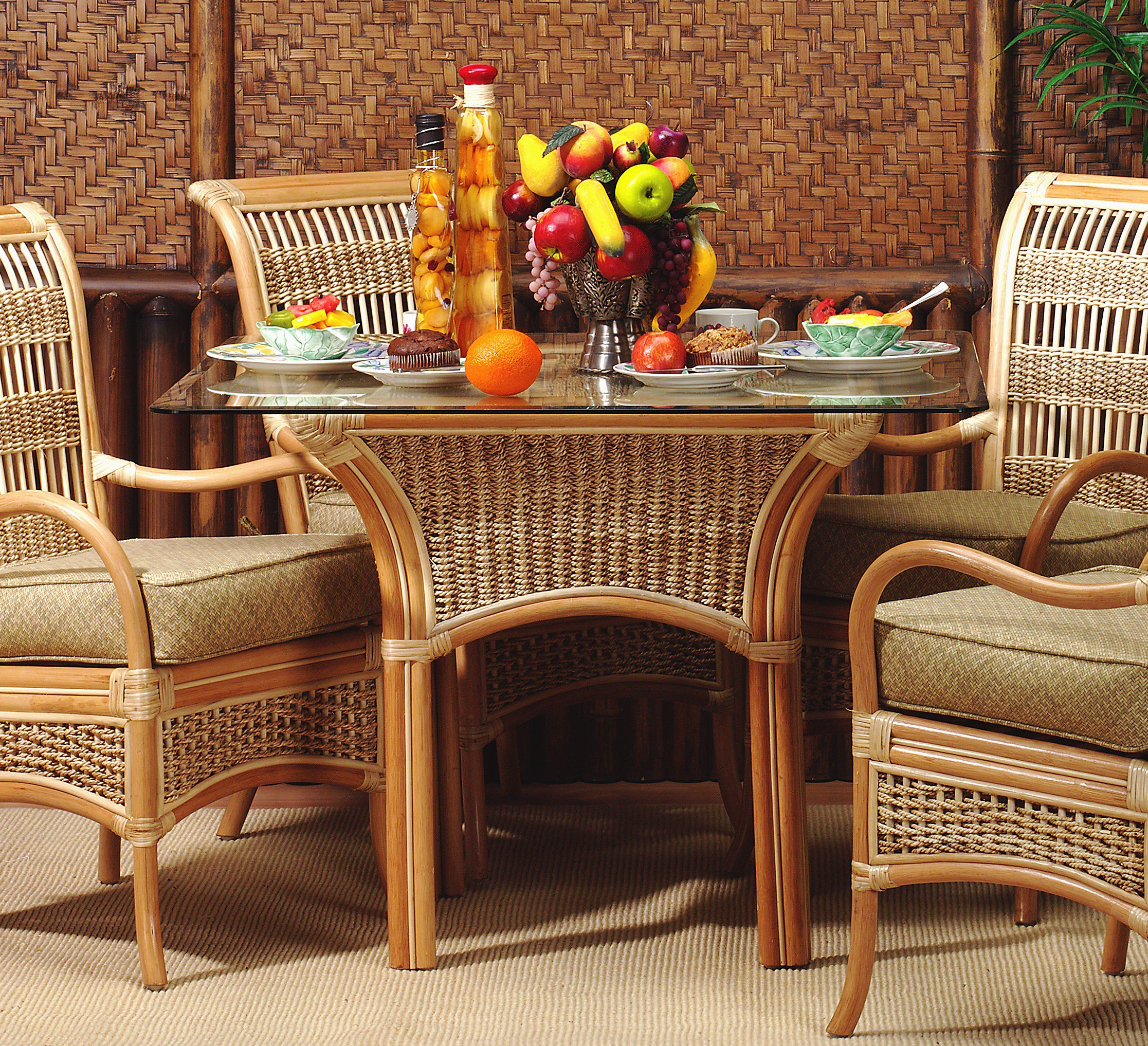 Rattan glass top table and chairs store