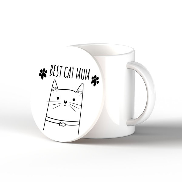 Maturi BEST CAT MUM CERAMIC ROUND COASTER | Wayfair.co.uk