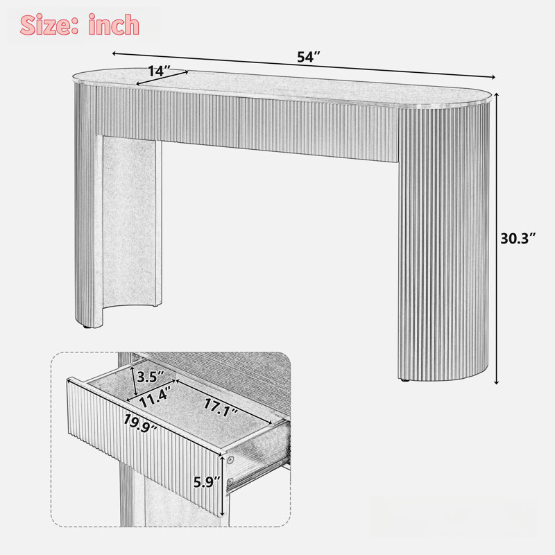 Latitude Run® Modern Console Table With Oval Top, 2 Drawers And Fluted ...