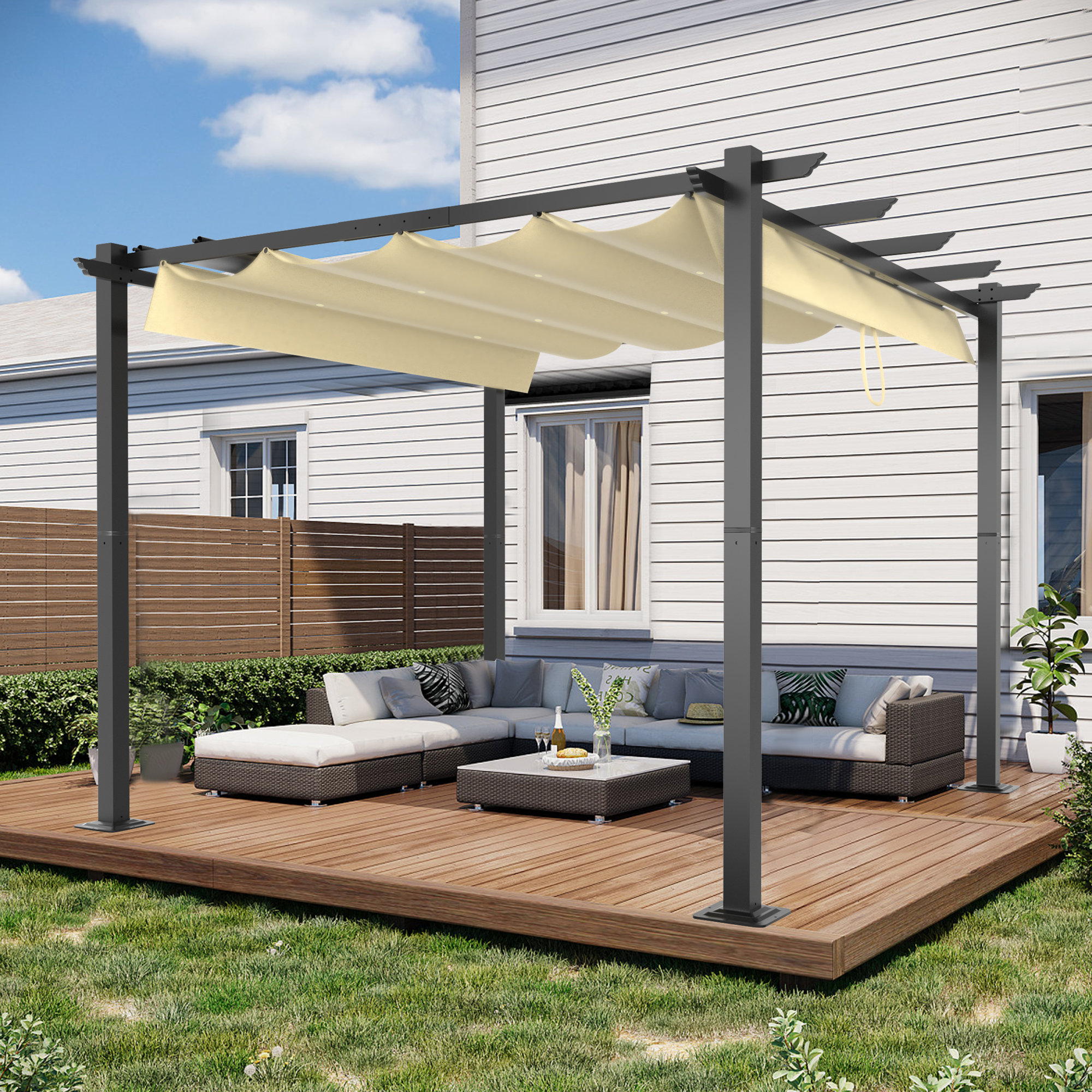 BESUNYST Outdoor Retractable Pergola Aluminum with Sun Shade Canopy ...