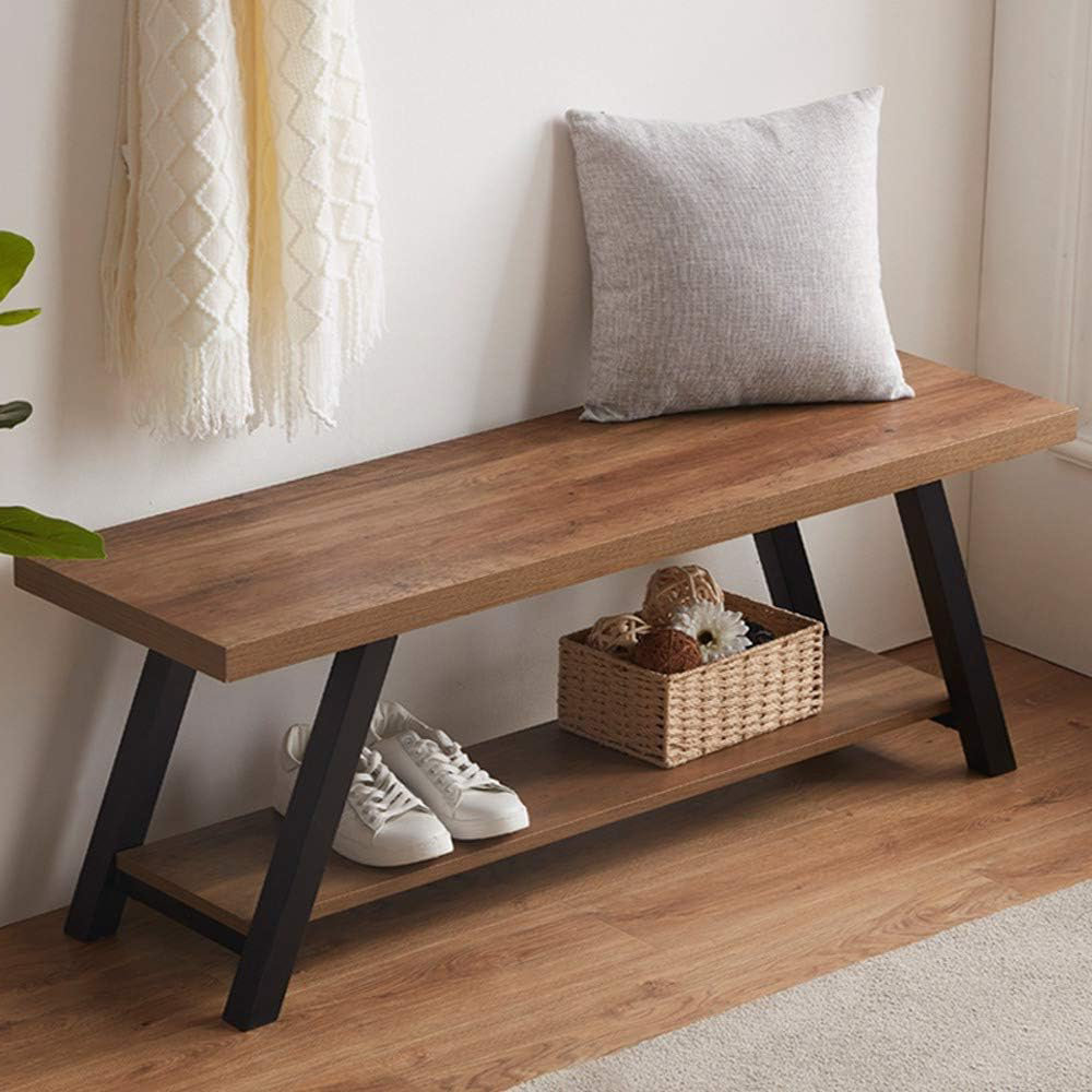 17 Stories Industrial Indoor Entryway Bench, Rustic Shoe Rack Organizer ...