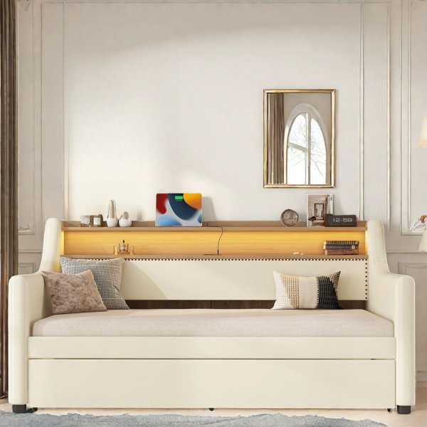 Wildon Home® Daybed Upholstered Daybed With Charging Station, Led ...