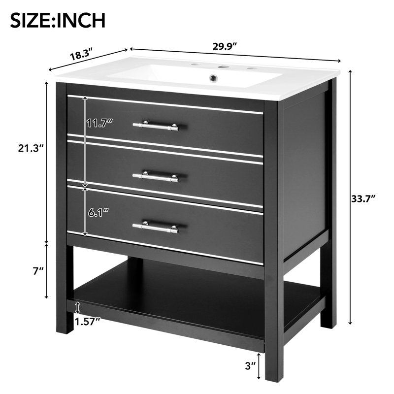 Highland Dunes Angeleena 30'' Single Bathroom Vanity with Ceramic Top ...