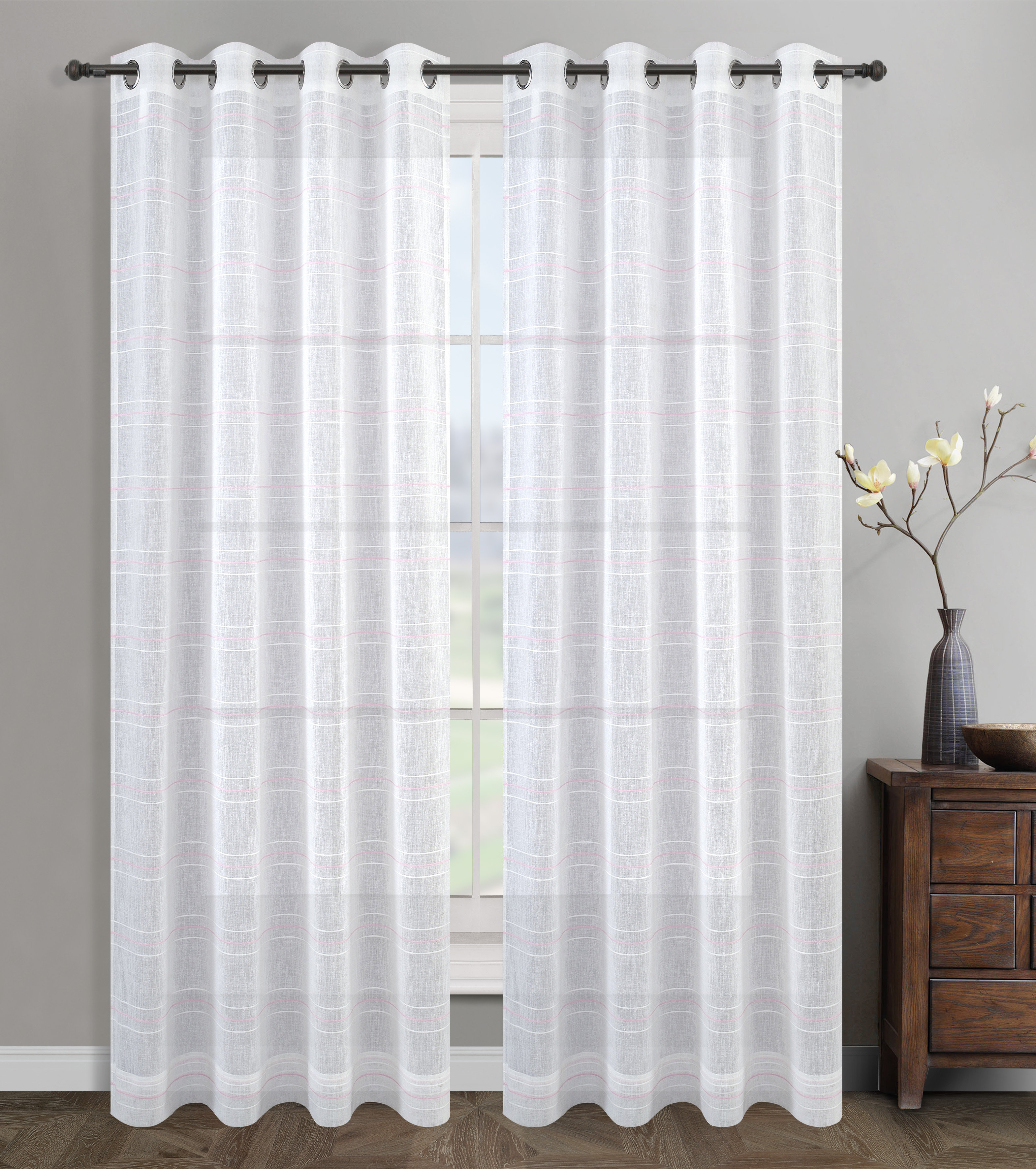 Highland Dunes Chattanooga Synthetic Striped Sheer Grommet Curtain ...
