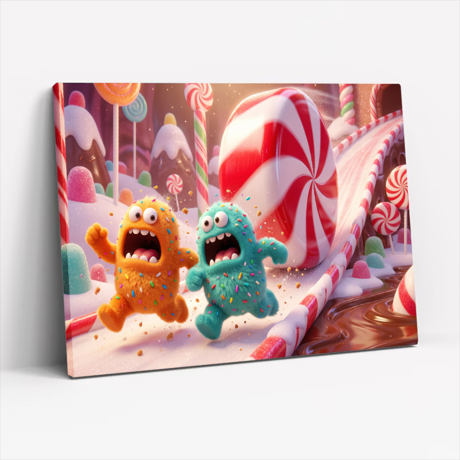 Ivy Bronx Candy Land Monsters Running In Sweet World Canvas Wrapped ...