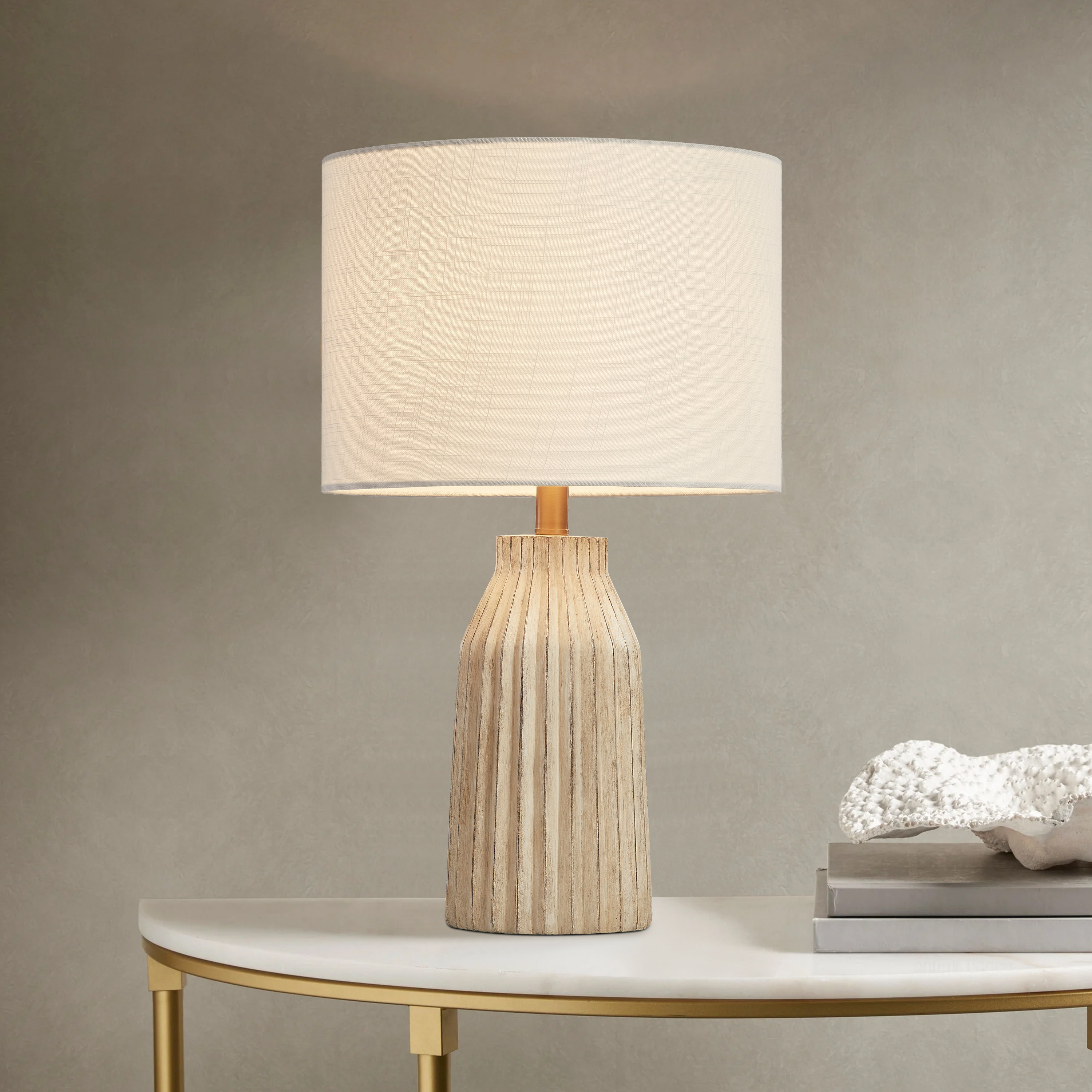 Mercer41 24" Polyresin Bedside Table Lamp with Linen Fabric Shade ...