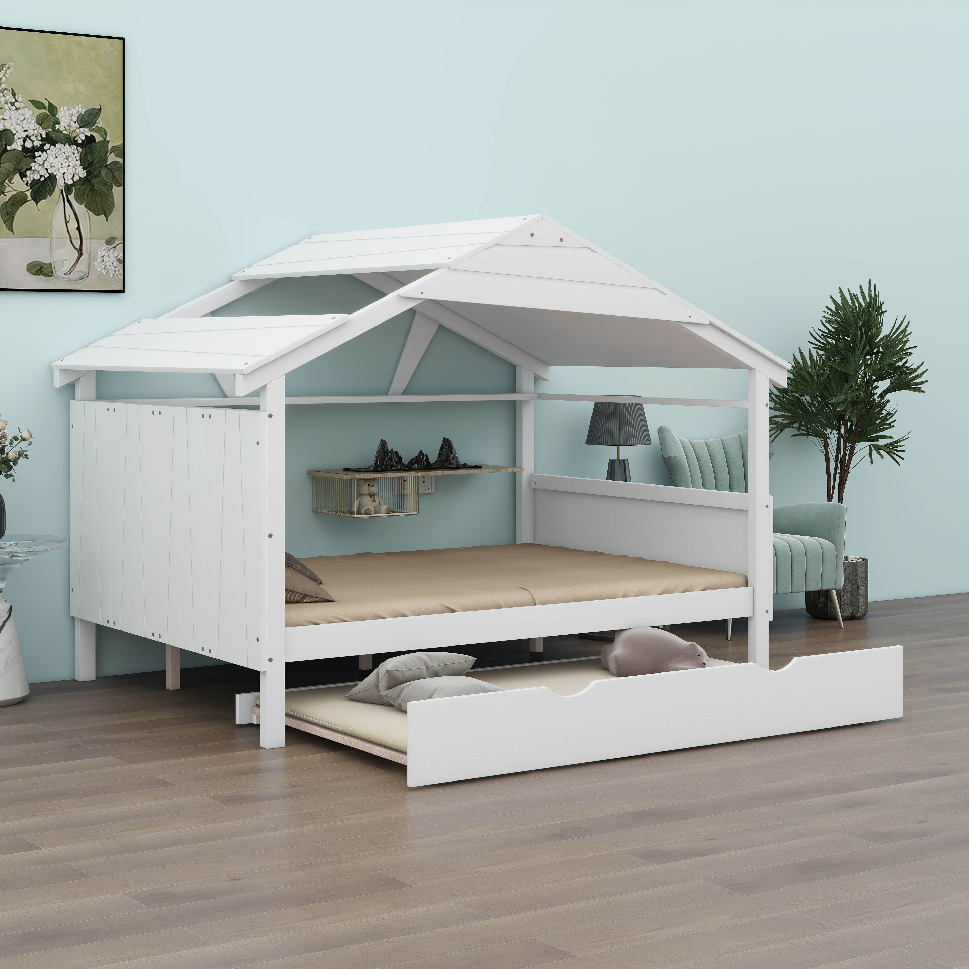 Harper Orchard Capobianco Wood Full Size House Bed with Twin Size ...